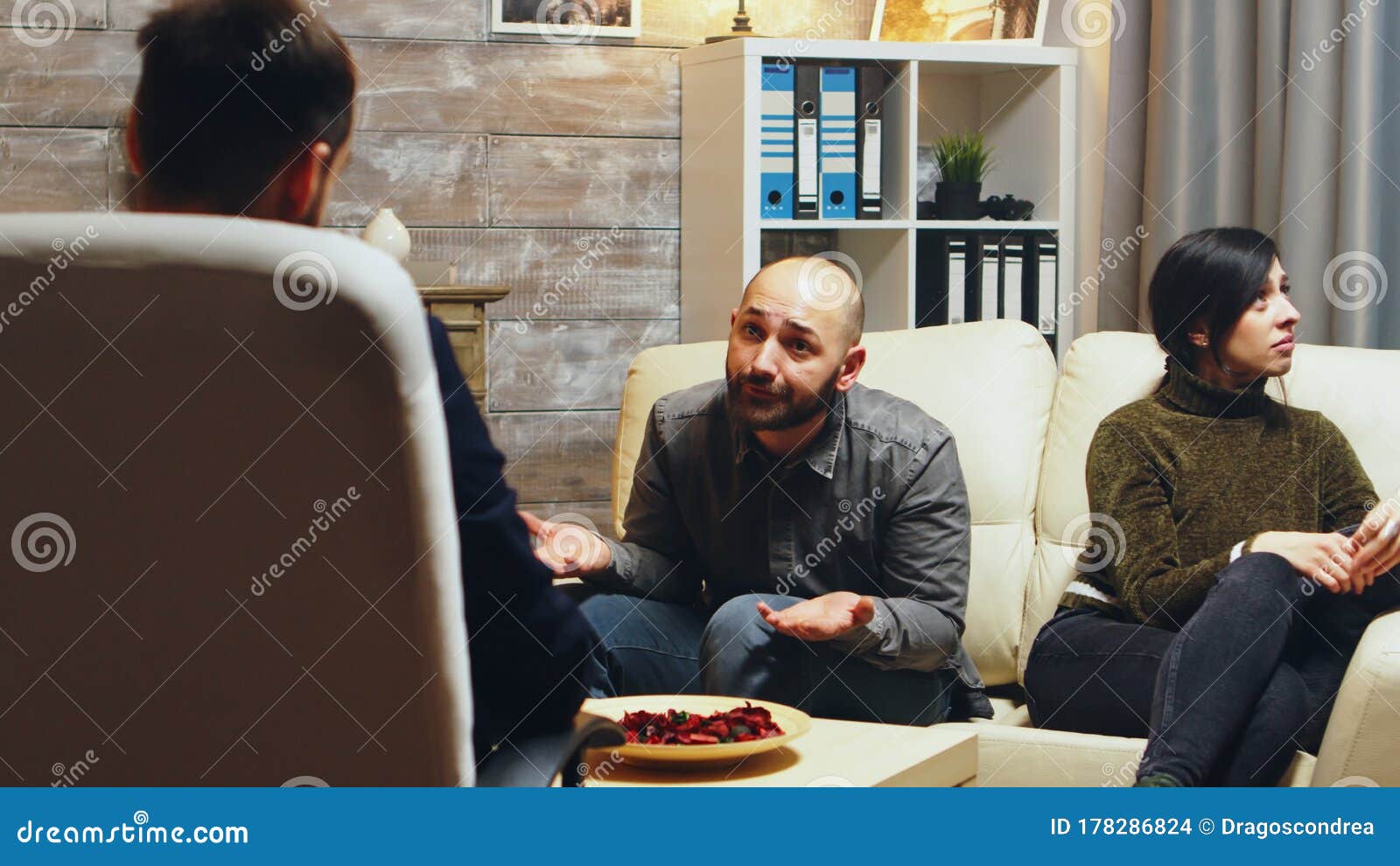 Angry Boyfriend at Couple Therapy while Girlfriend is Crying Stock ...