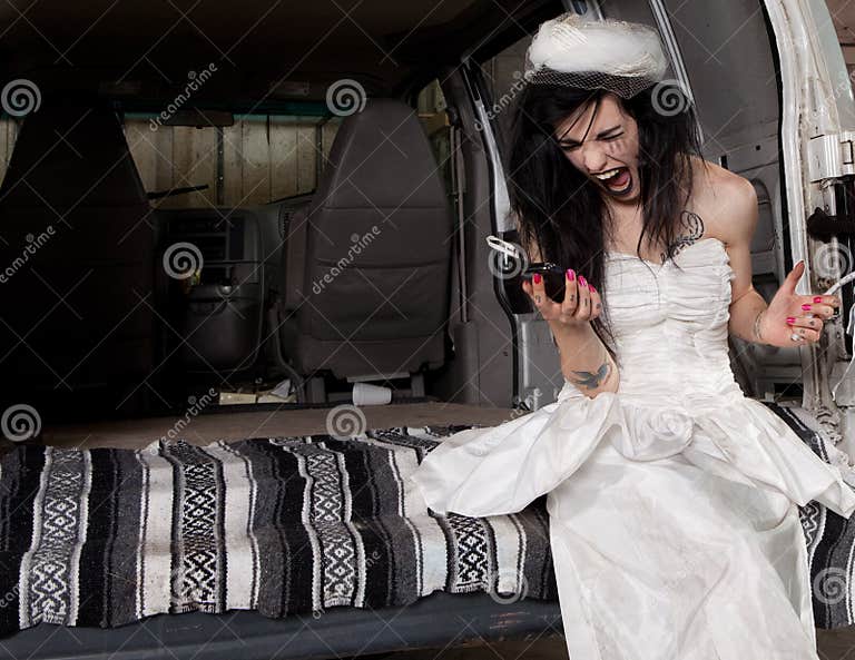 Angry Bride Screaming at Her Phone Stock Photo - Image of infidelity ...
