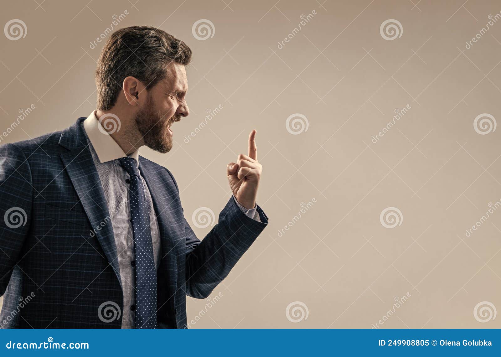 Angry Broker Man in Formal Wear Sideway Keep Finger Raised Grey ...