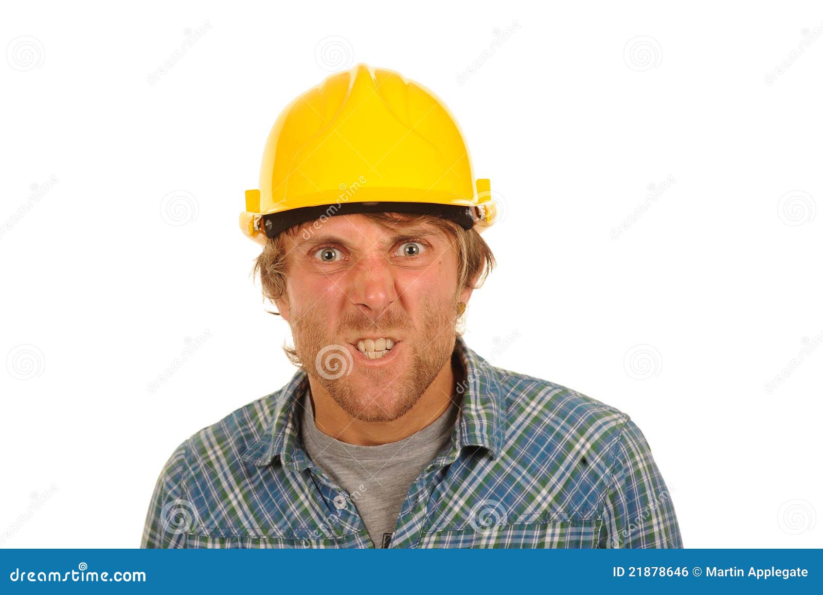 Angry builder in hard hat stock photo. Image of furious - 21878646