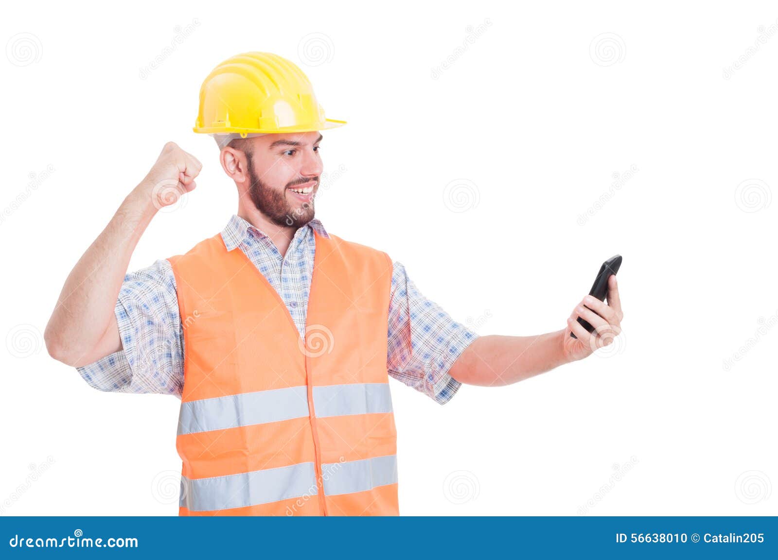Angry Builder Ready To Hit the Phone Stock Photo - Image of posing ...