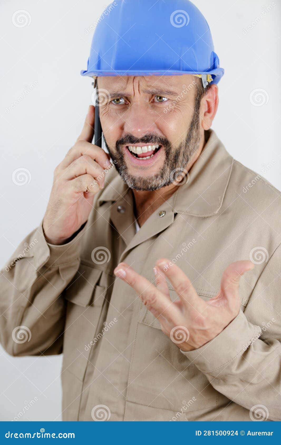 Angry Builder Says and Screams on Phone Stock Photo - Image of anger ...