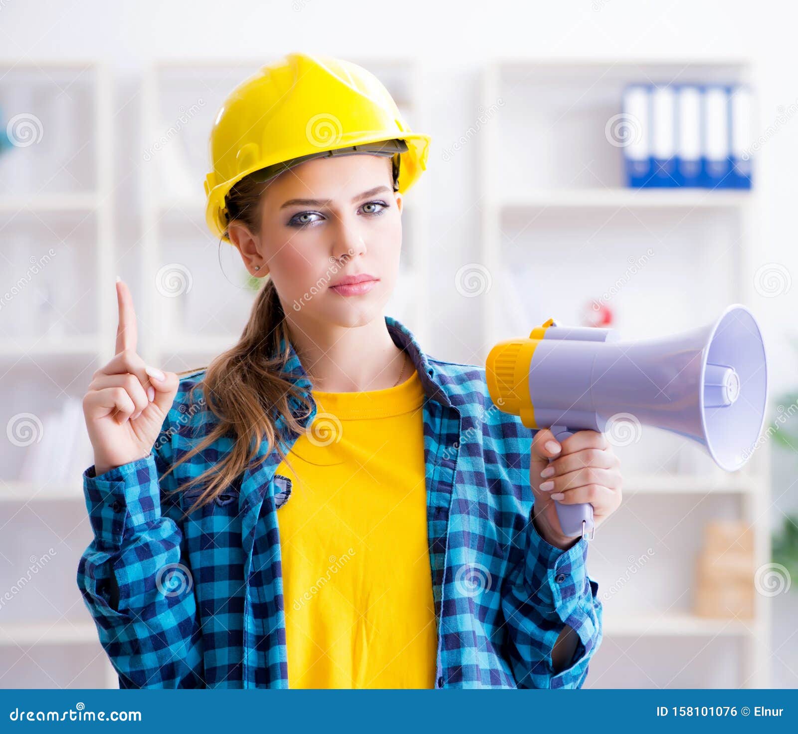 Angry Building Supervisor with Megaphone Stock Photo - Image of hard ...