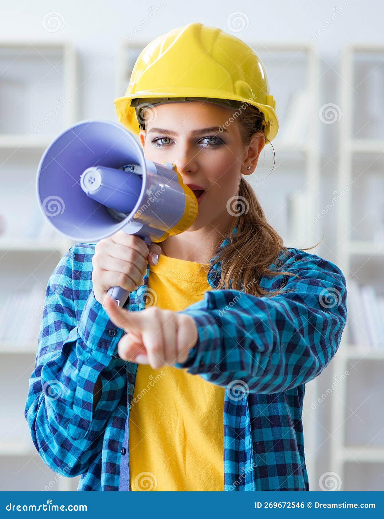 Angry Building Supervisor with Megaphone Stock Photo - Image of ...