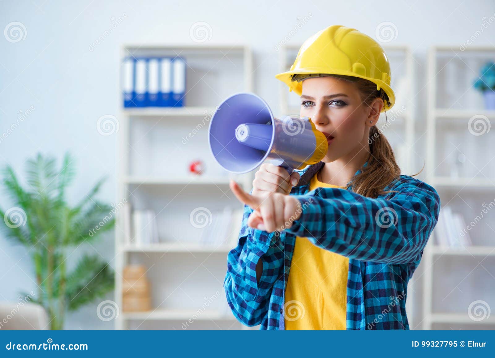 The Angry Building Supervisor with Megaphone Stock Image - Image of ...