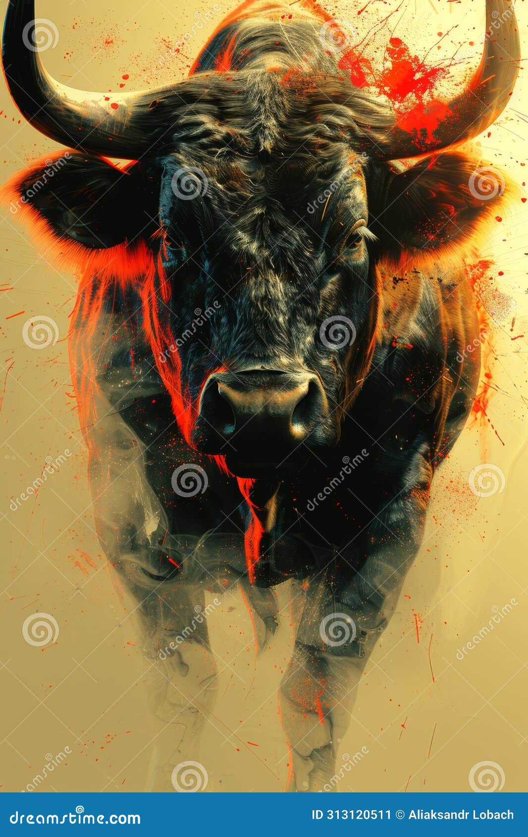 An Angry Bull on an Abstract Colorful Background. Illustration Stock ...