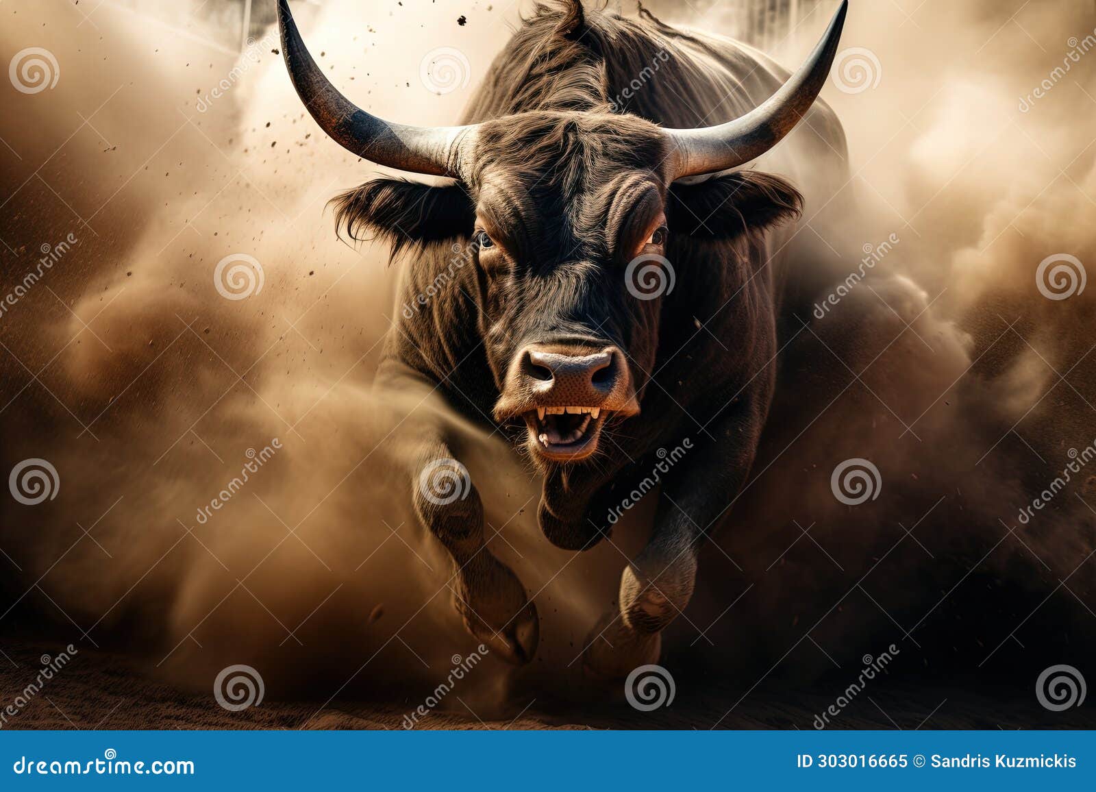Angry Bull with Dust Running. Generative AI Stock Illustration ...