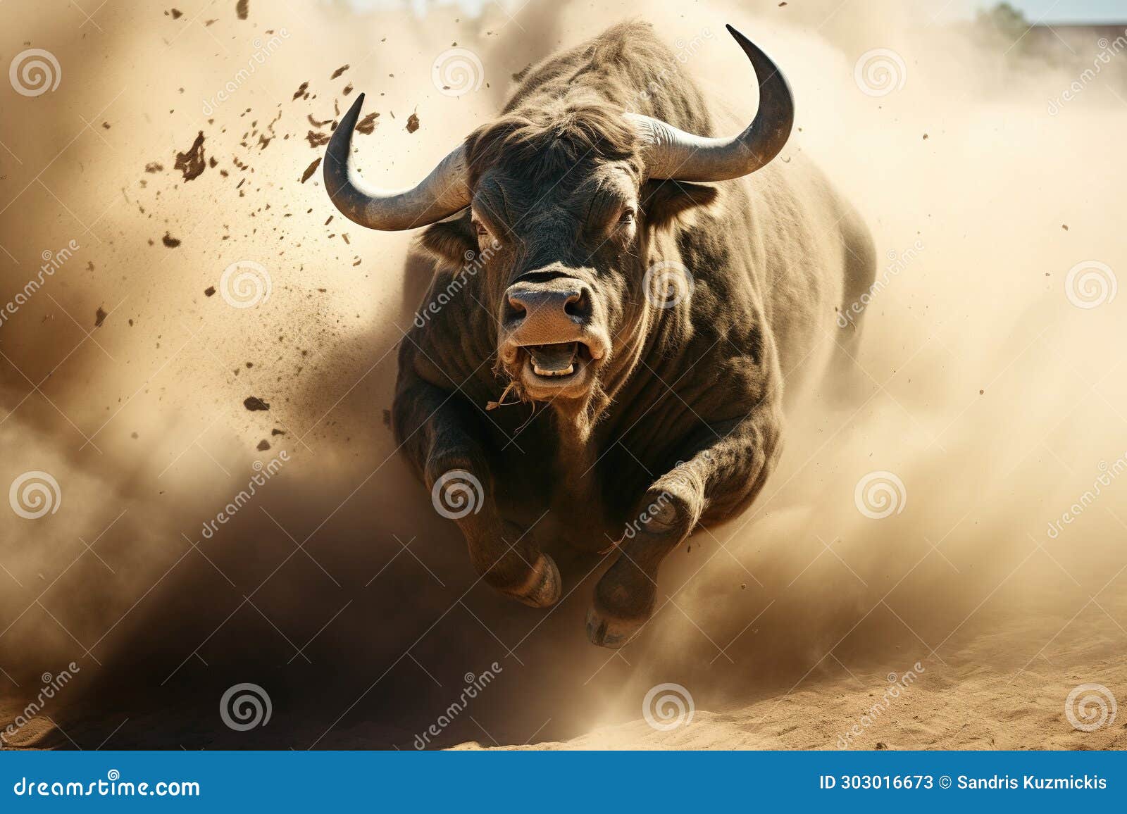 Angry Bull with Dust Running. Generative AI Stock Illustration ...