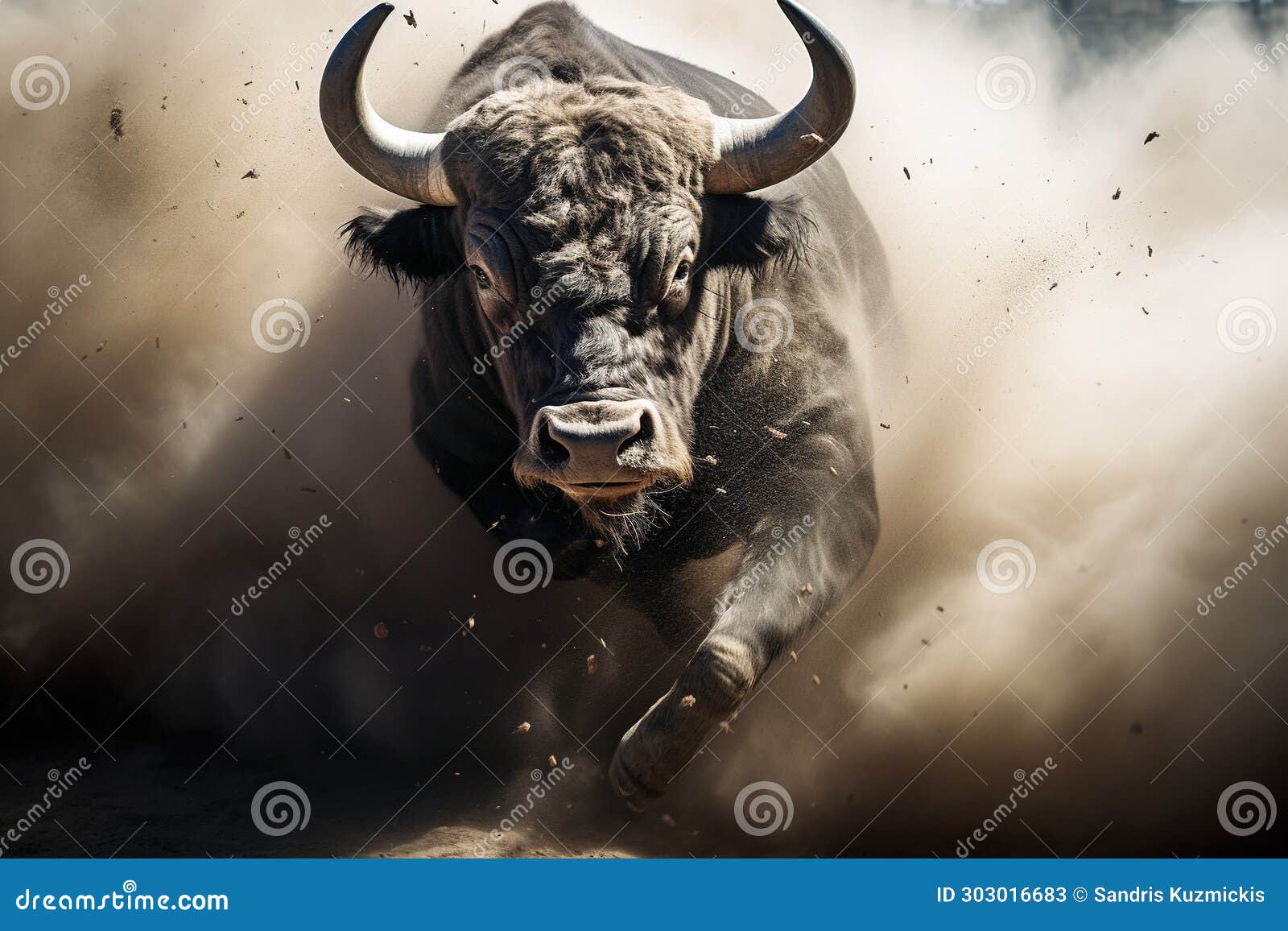 Angry Bull with Dust Running. Generative AI Stock Illustration ...