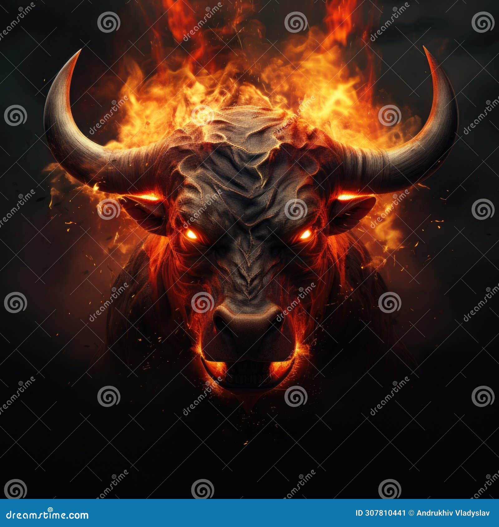 Angry bull head with fire stock illustration. Illustration of flame ...
