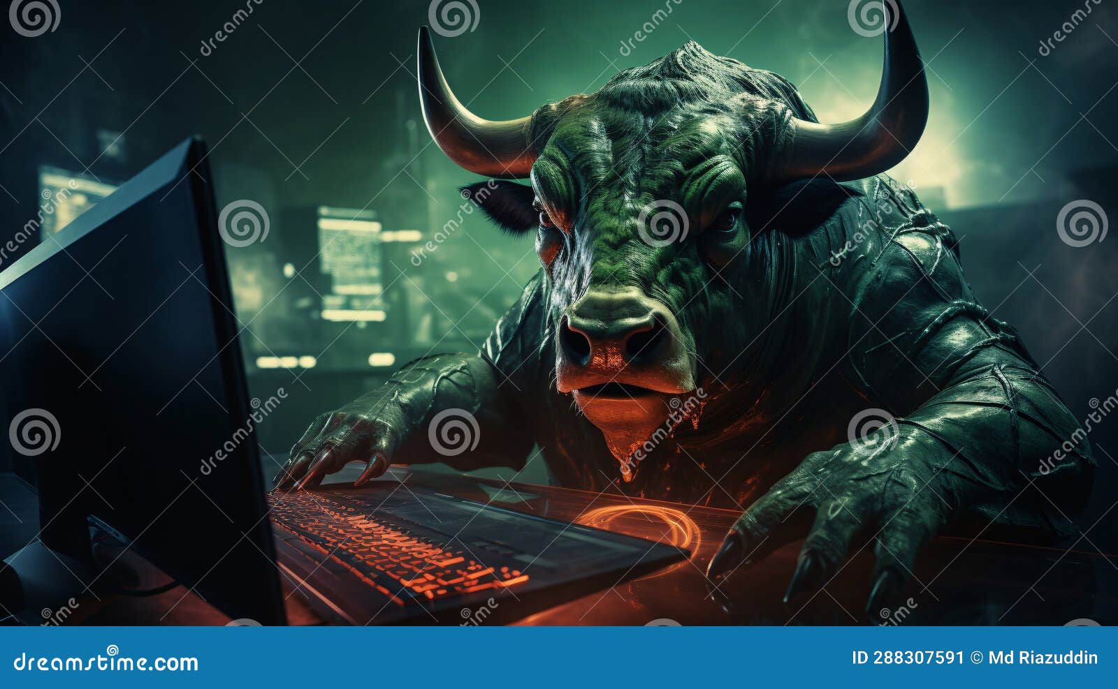Angry Bull with Red Eye in Computer Stock Illustration - Illustration ...