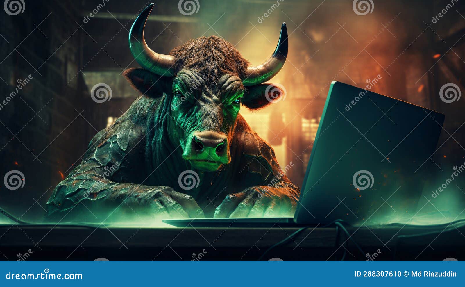 Angry Bull with Red Eye in Computer Stock Illustration - Illustration ...