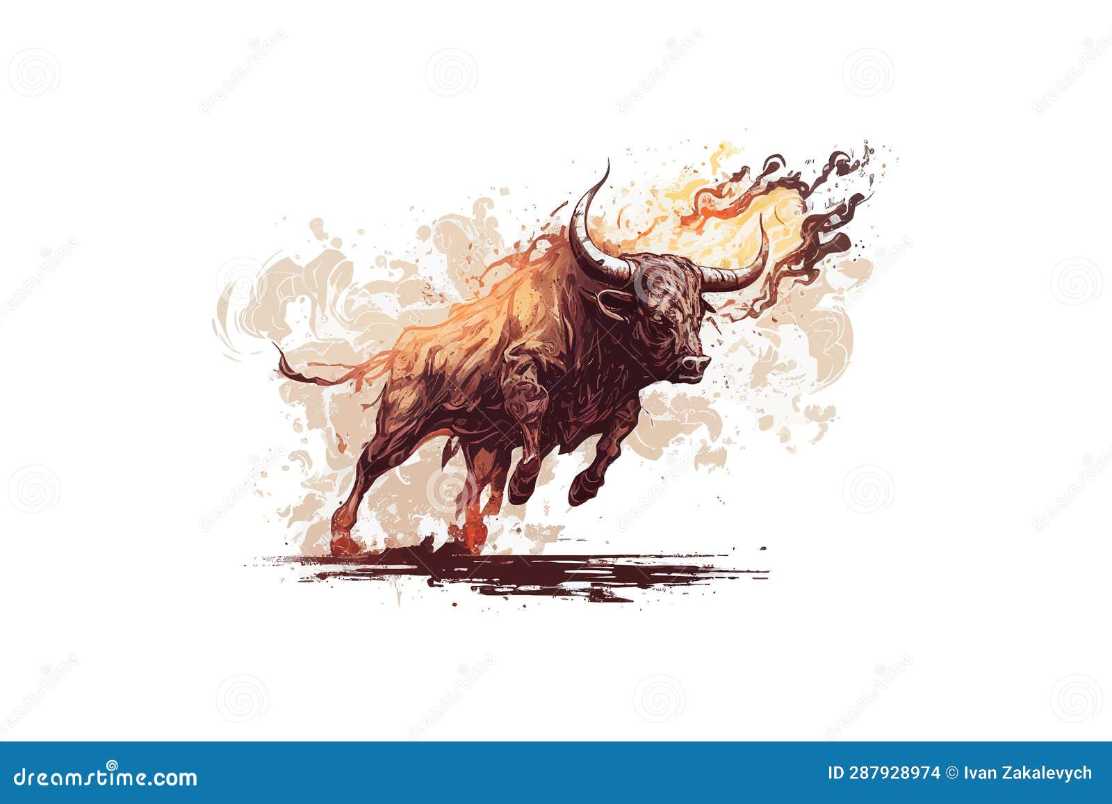 Angry Bull Running in Fire Hand Drawn Sketch. Vector Illustration ...