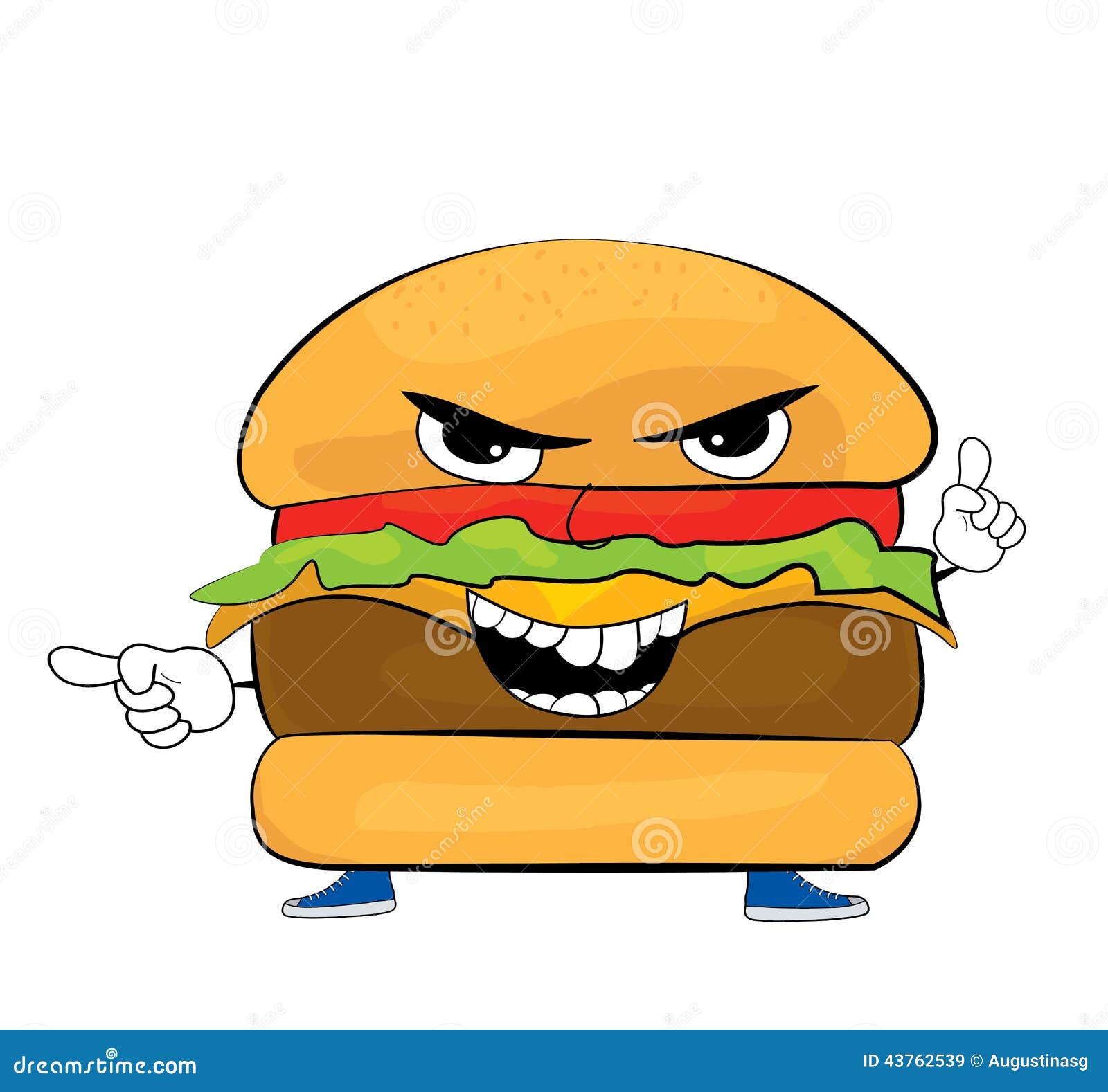 Angry Burger Sandwich, Cute Emoji Sticker On Red Background Vector ...