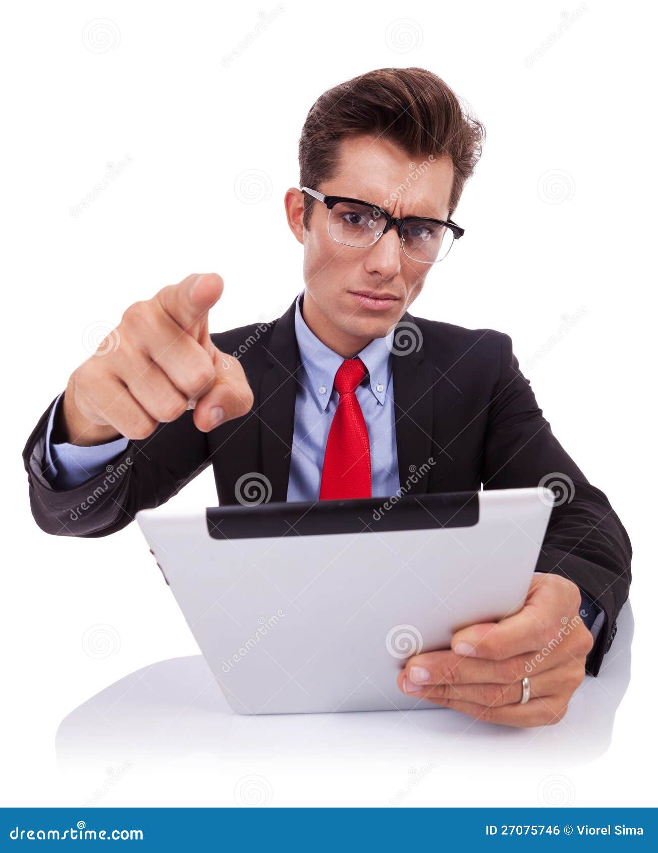 Angry Business Man Acusing while Reading Pad Stock Photo - Image of ...