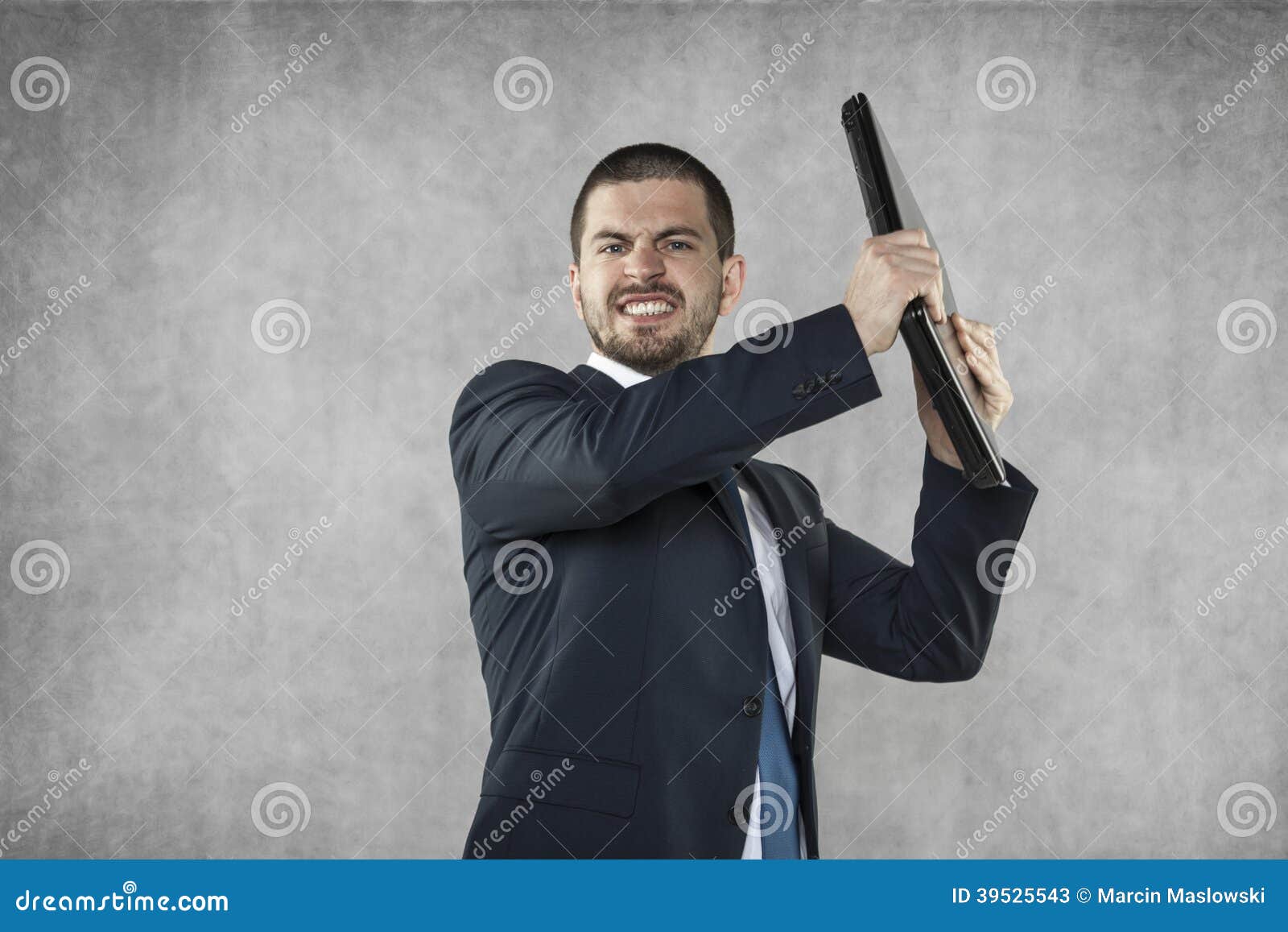 Angry Business Man Destroying Computer Stock Image - Image of hatred ...