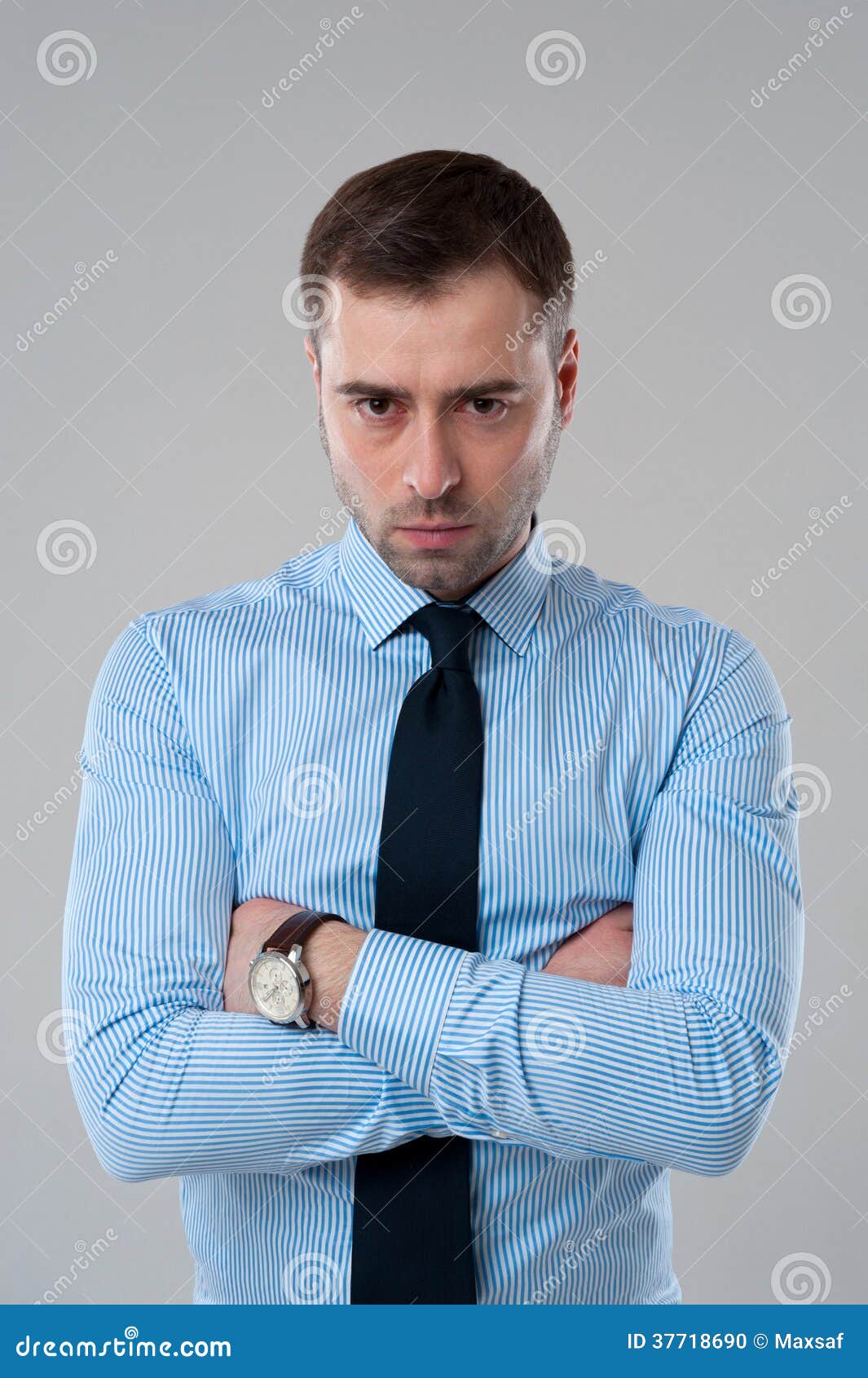 Angry Business Man on Grey Background Stock Photo - Image of studio ...