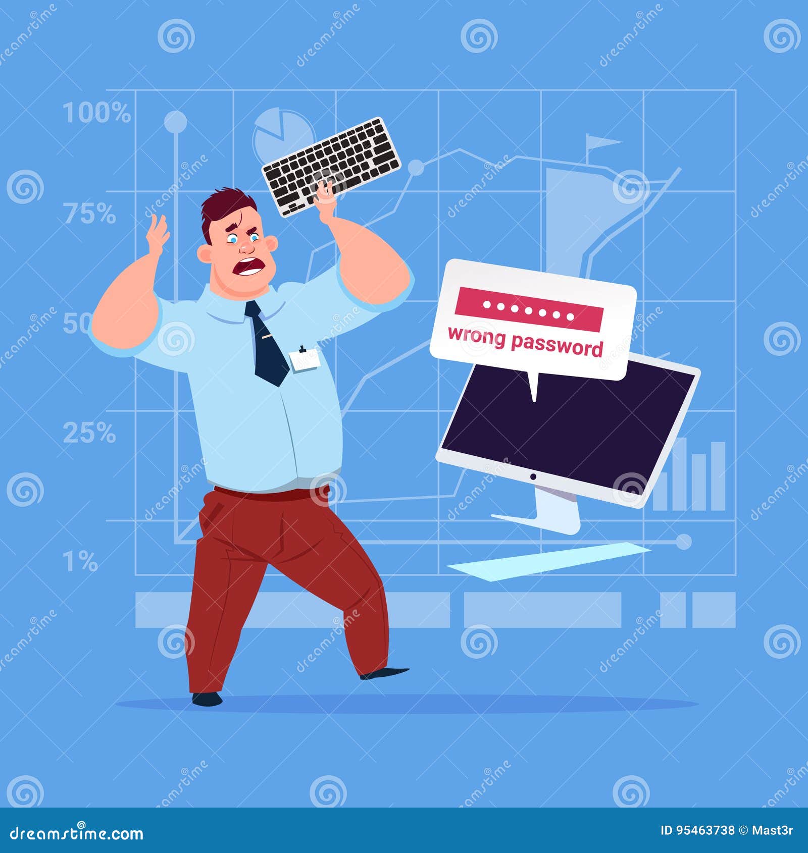 Angry Business Man Inputting Wrong Password Using Computer Problem with ...