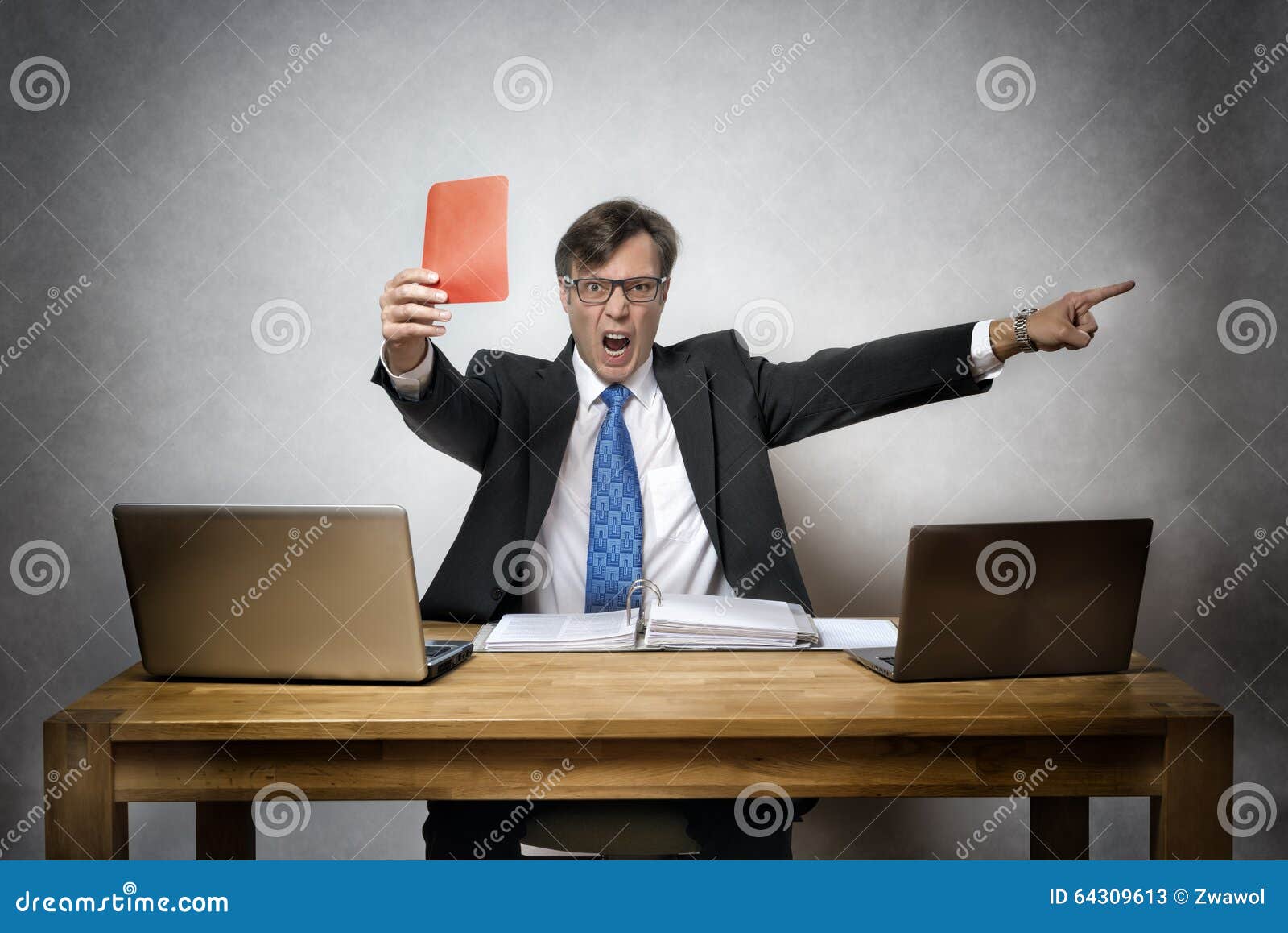 Angry Business Man with Red Card Stock Image - Image of pointing, boss ...