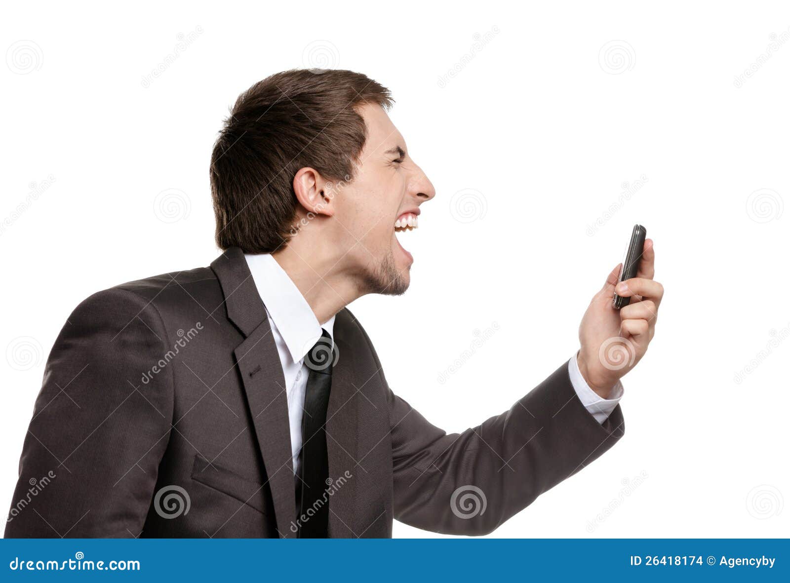 Angry Business Man Screaming on Cellphone Stock Photo - Image of jacket ...
