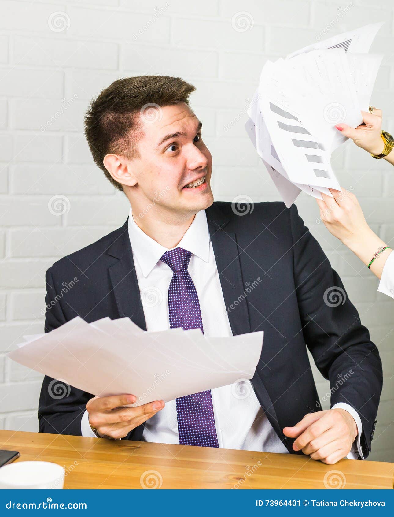 Angry Business Man Working at Office with Documents on His Desk Stock ...
