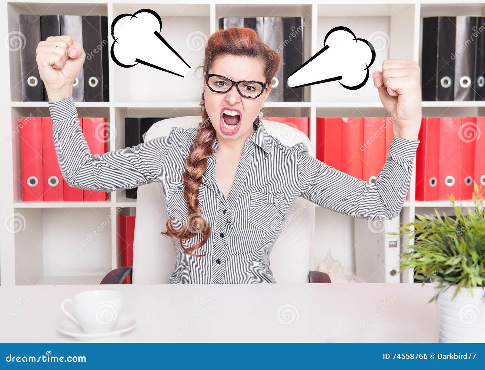Boss Screaming At Employee In Office Toxic Work Environment Royalty