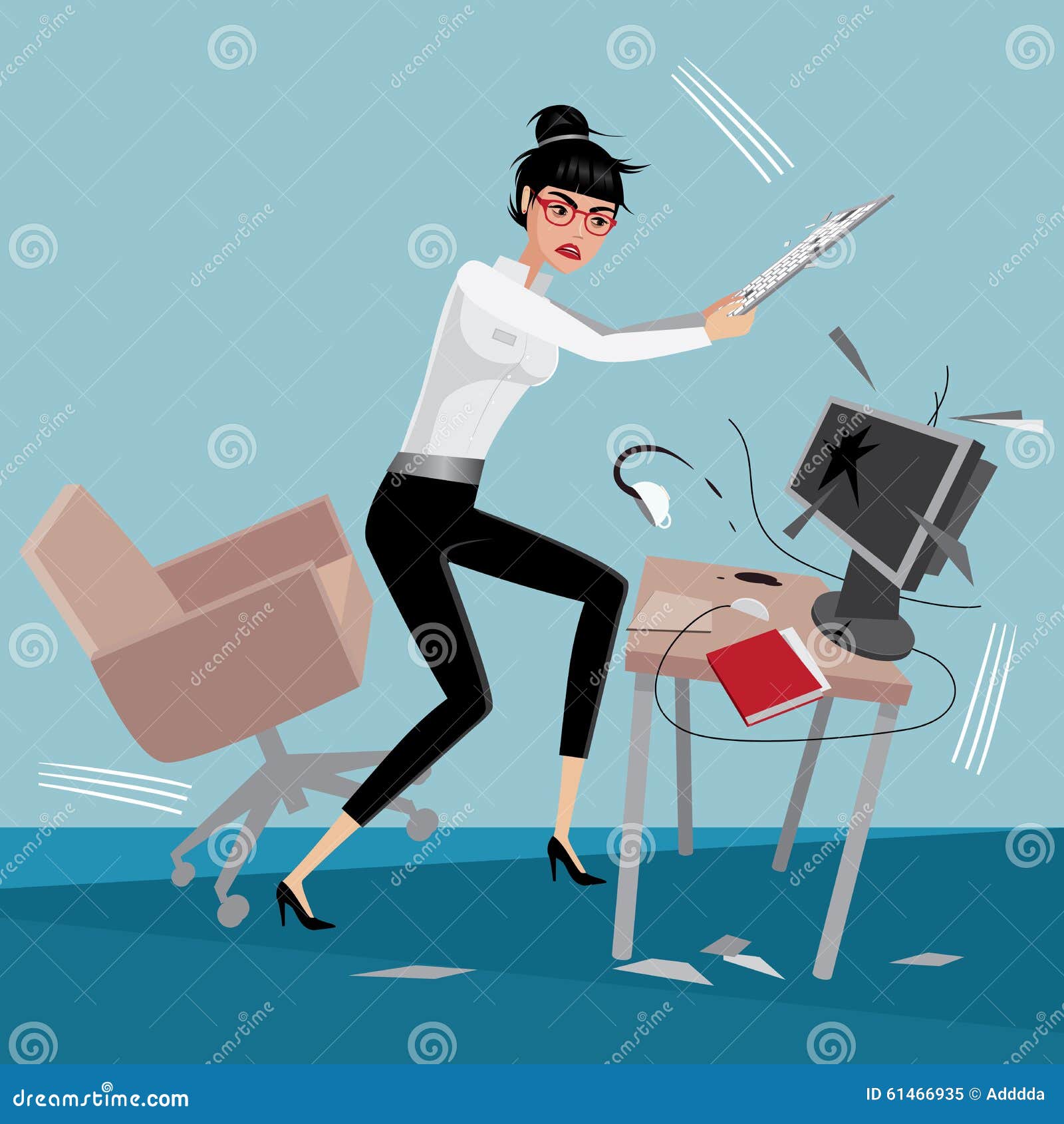Angry Business Woman Breaks A Computer Cartoon Vector | CartoonDealer ...