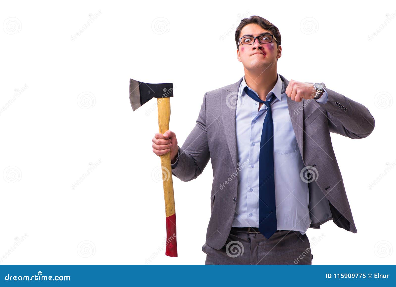The Angry Businessman with Axe Isolated on White Stock Image - Image of ...