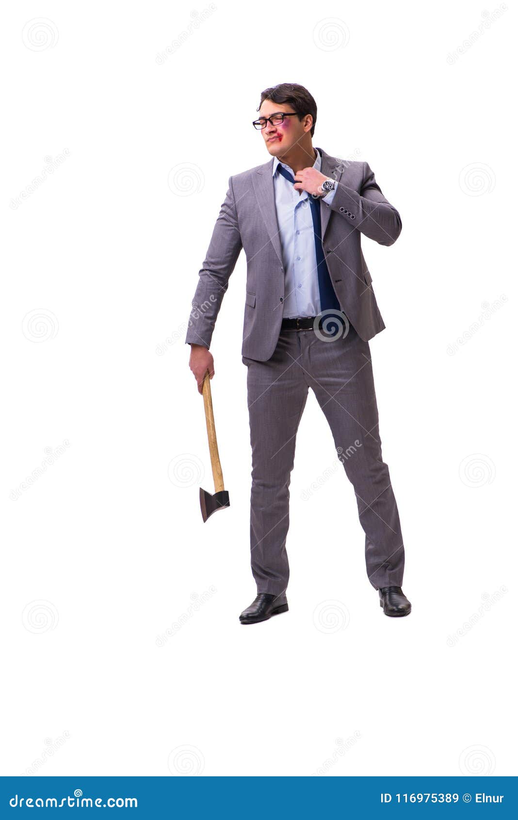 The Angry Businessman with Axe Isolated on White Stock Image - Image of ...