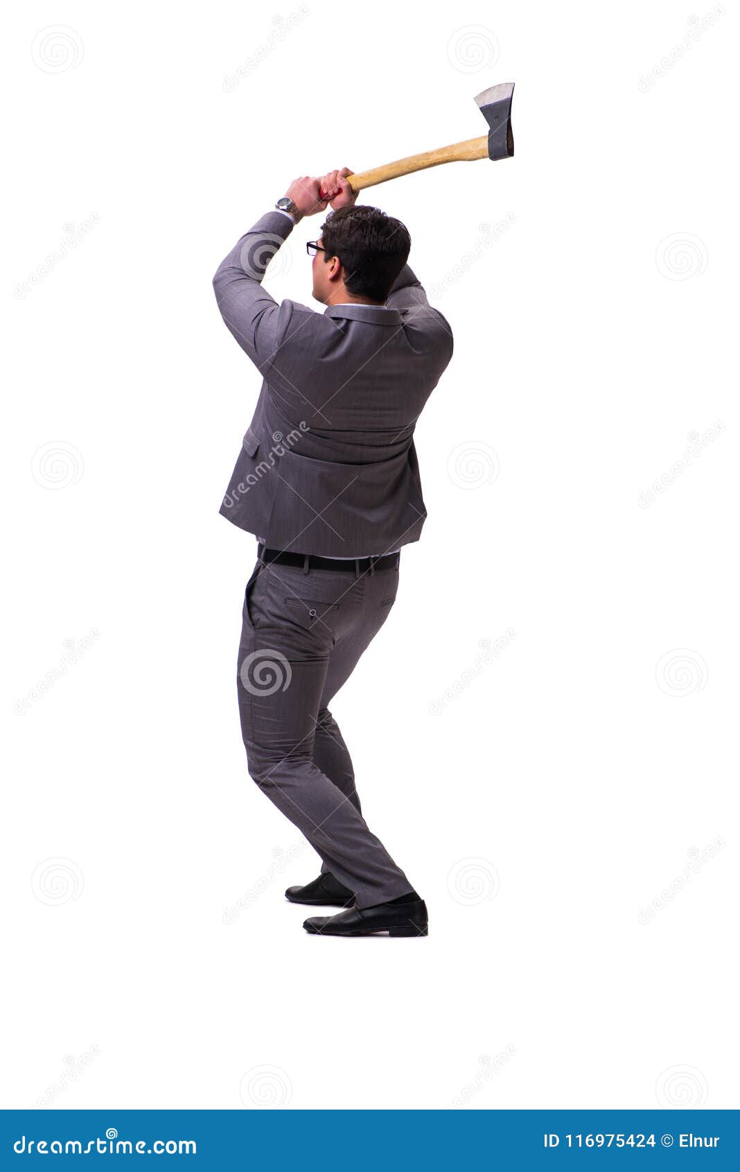 The Angry Businessman with Axe Isolated on White Stock Photo - Image of ...