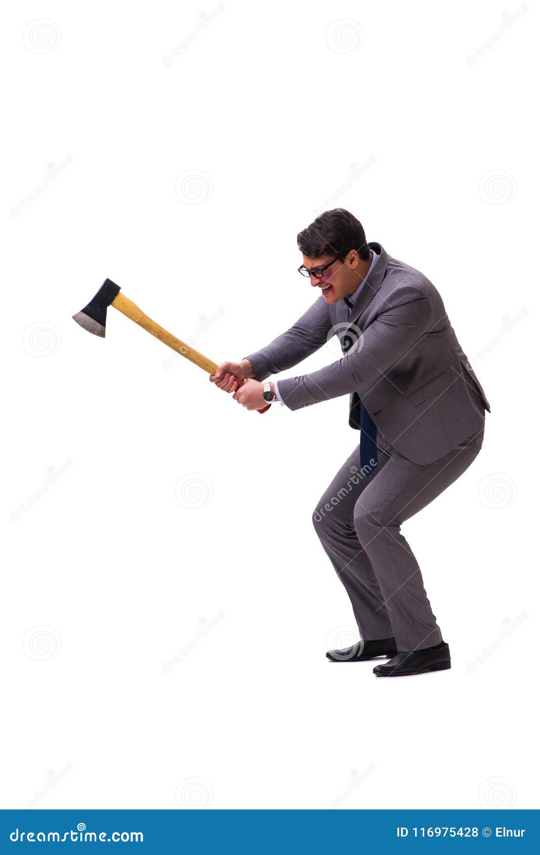 The Angry Businessman with Axe Isolated on White Stock Photo - Image of ...