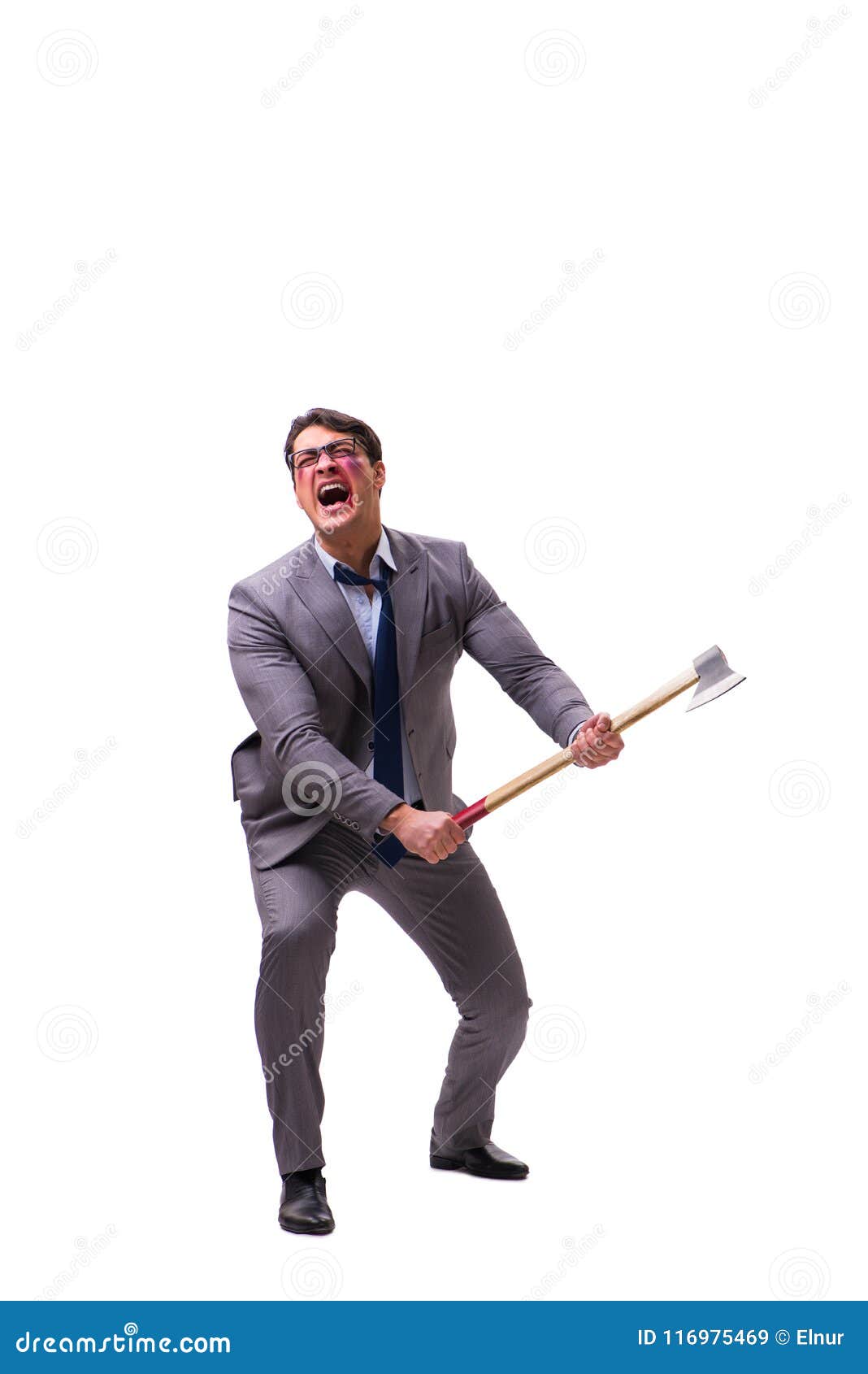 The Angry Businessman with Axe Isolated on White Stock Image - Image of ...