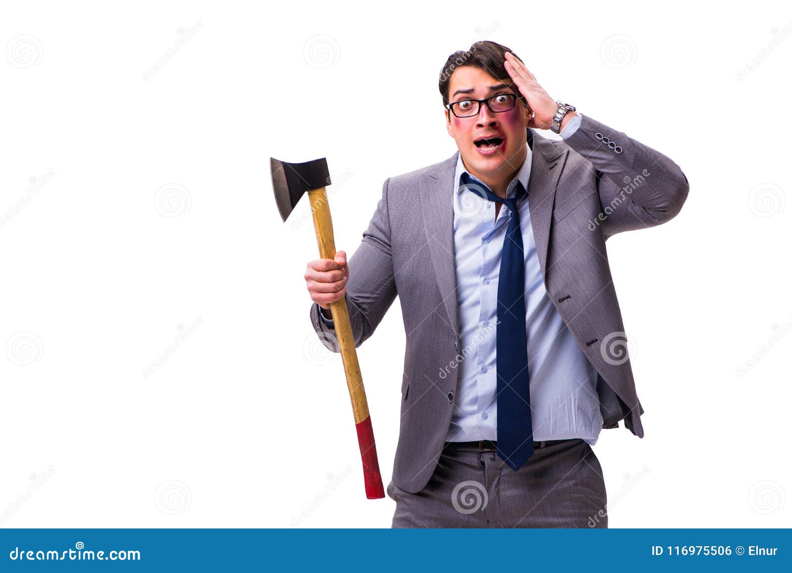 The Angry Businessman with Axe Isolated on White Stock Photo - Image of ...