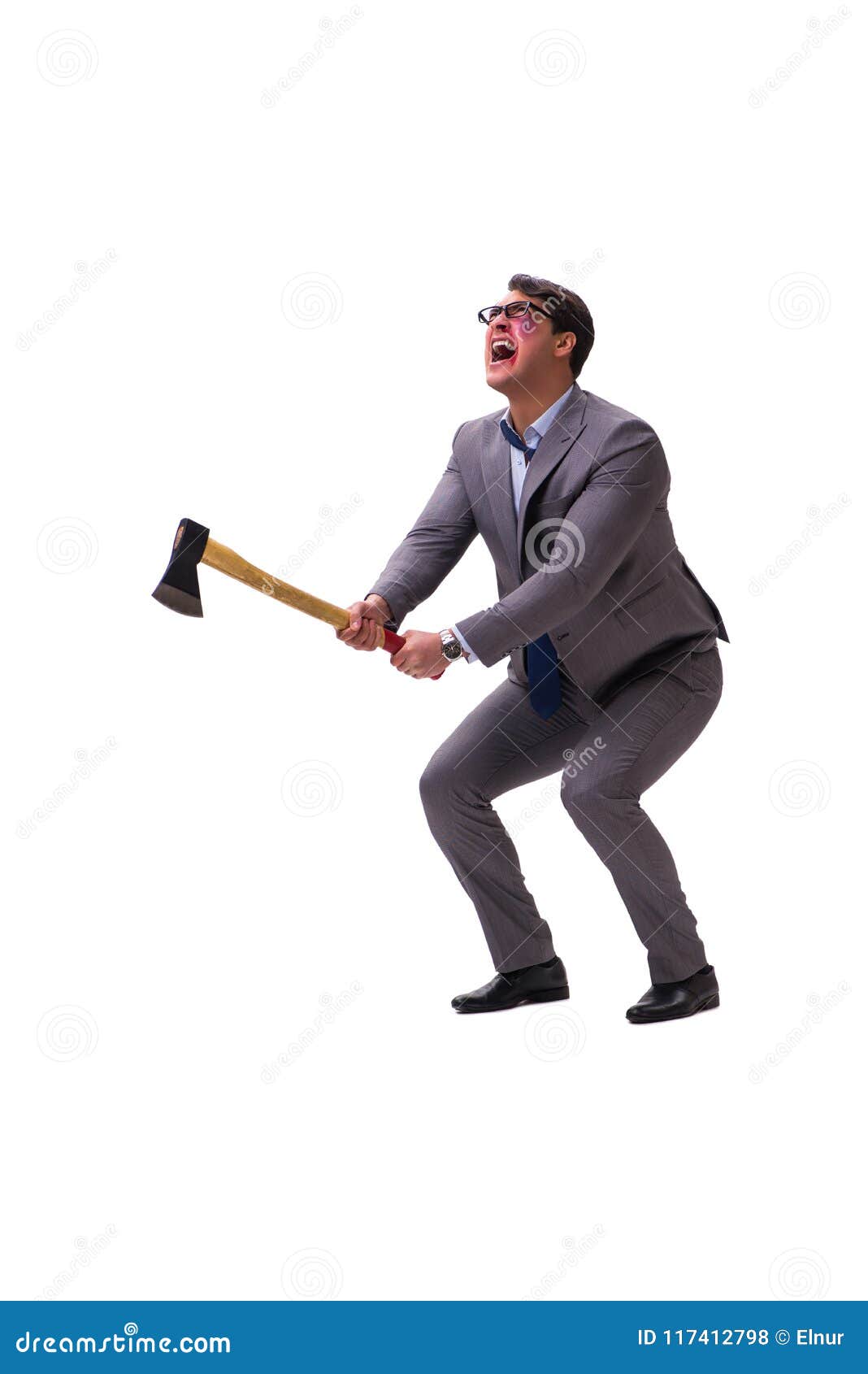 The Angry Businessman with Axe Isolated on White Stock Photo - Image of ...