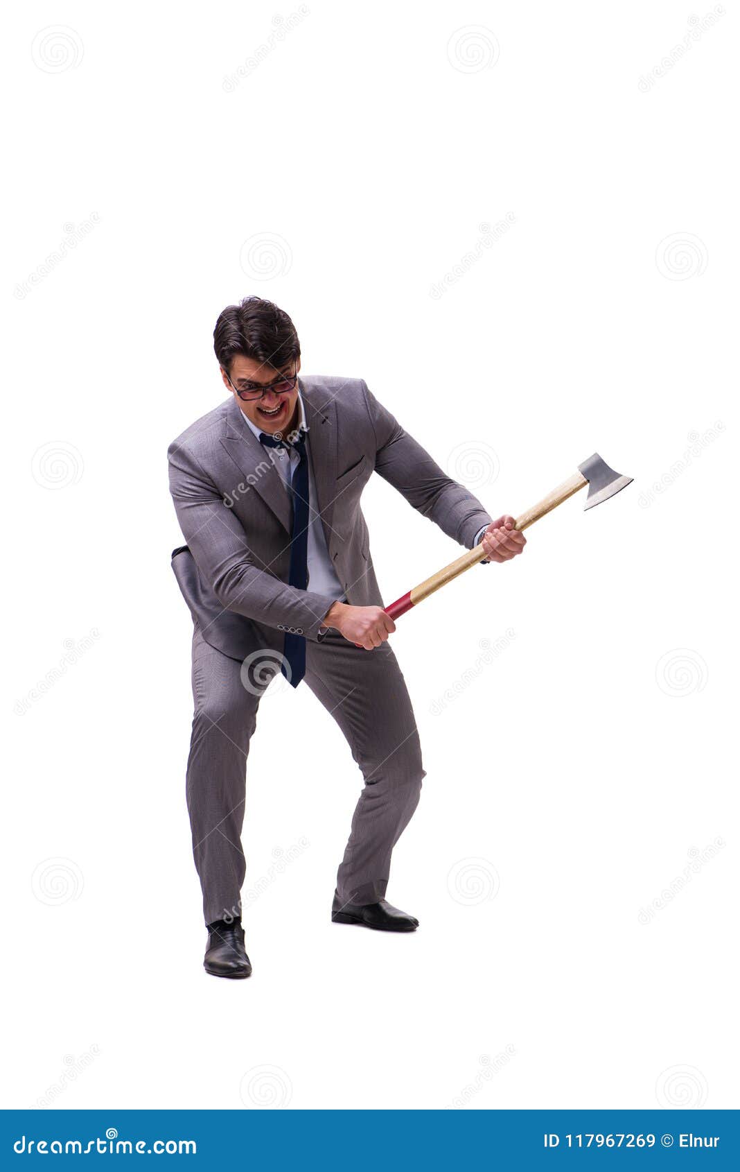 The Angry Businessman with Axe Isolated on White Stock Image - Image of ...
