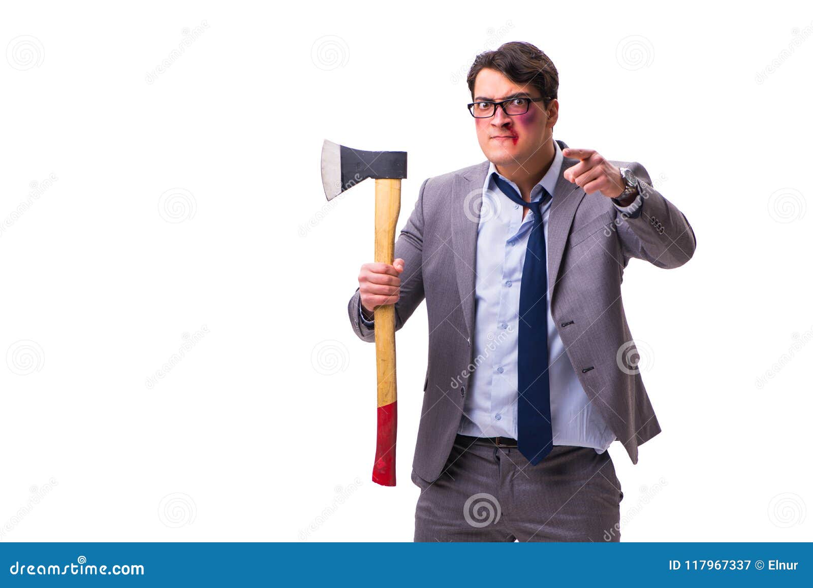 The Angry Businessman with Axe Isolated on White Stock Image - Image of ...