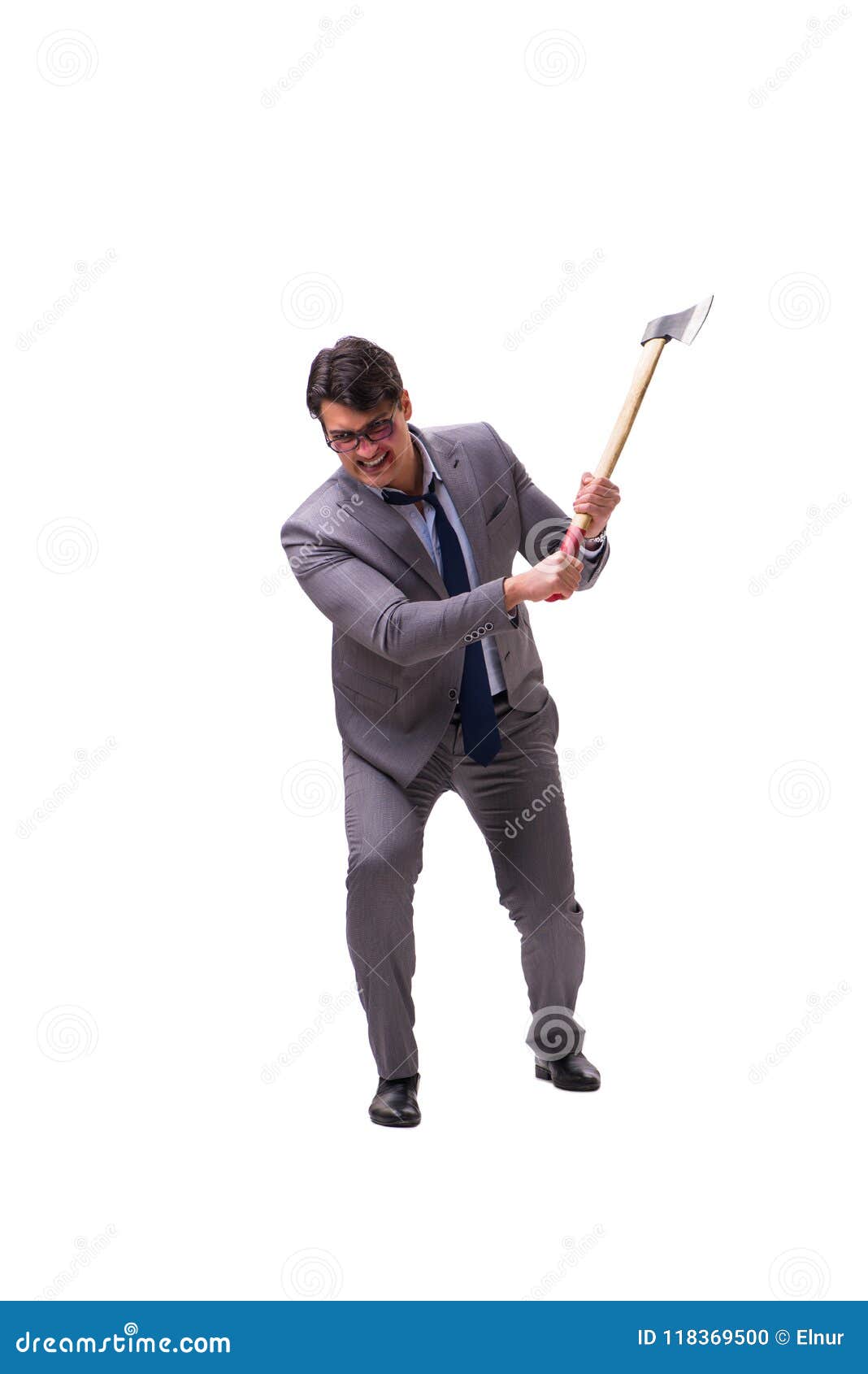 The Angry Businessman with Axe Isolated on White Stock Photo - Image of ...