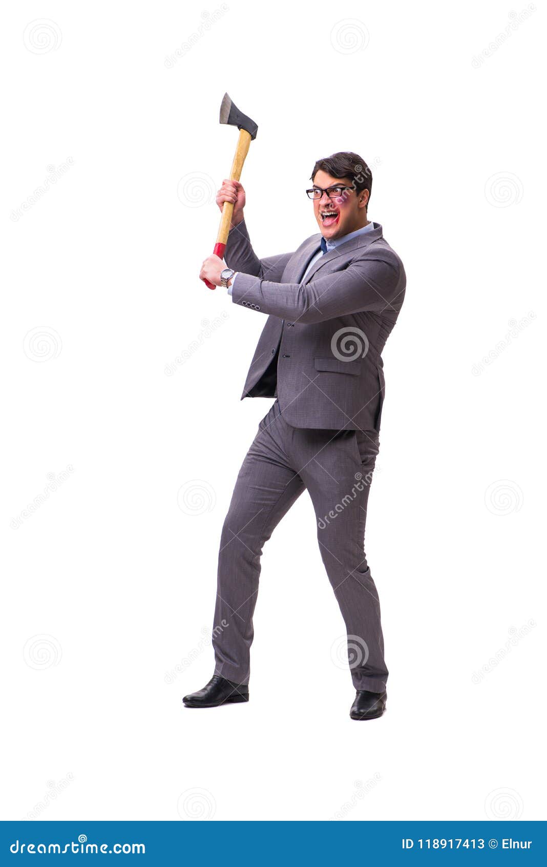 The Angry Businessman with Axe Isolated on White Stock Image - Image of ...
