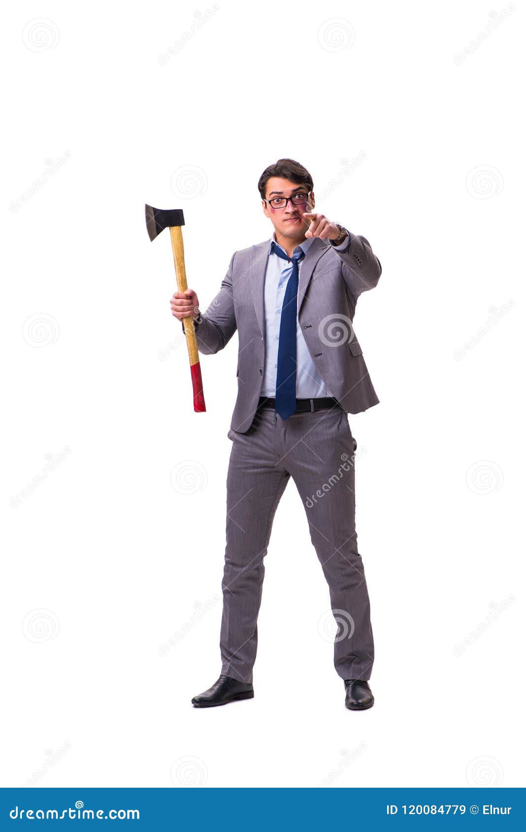 The Angry Businessman with Axe Isolated on White Stock Image - Image of ...
