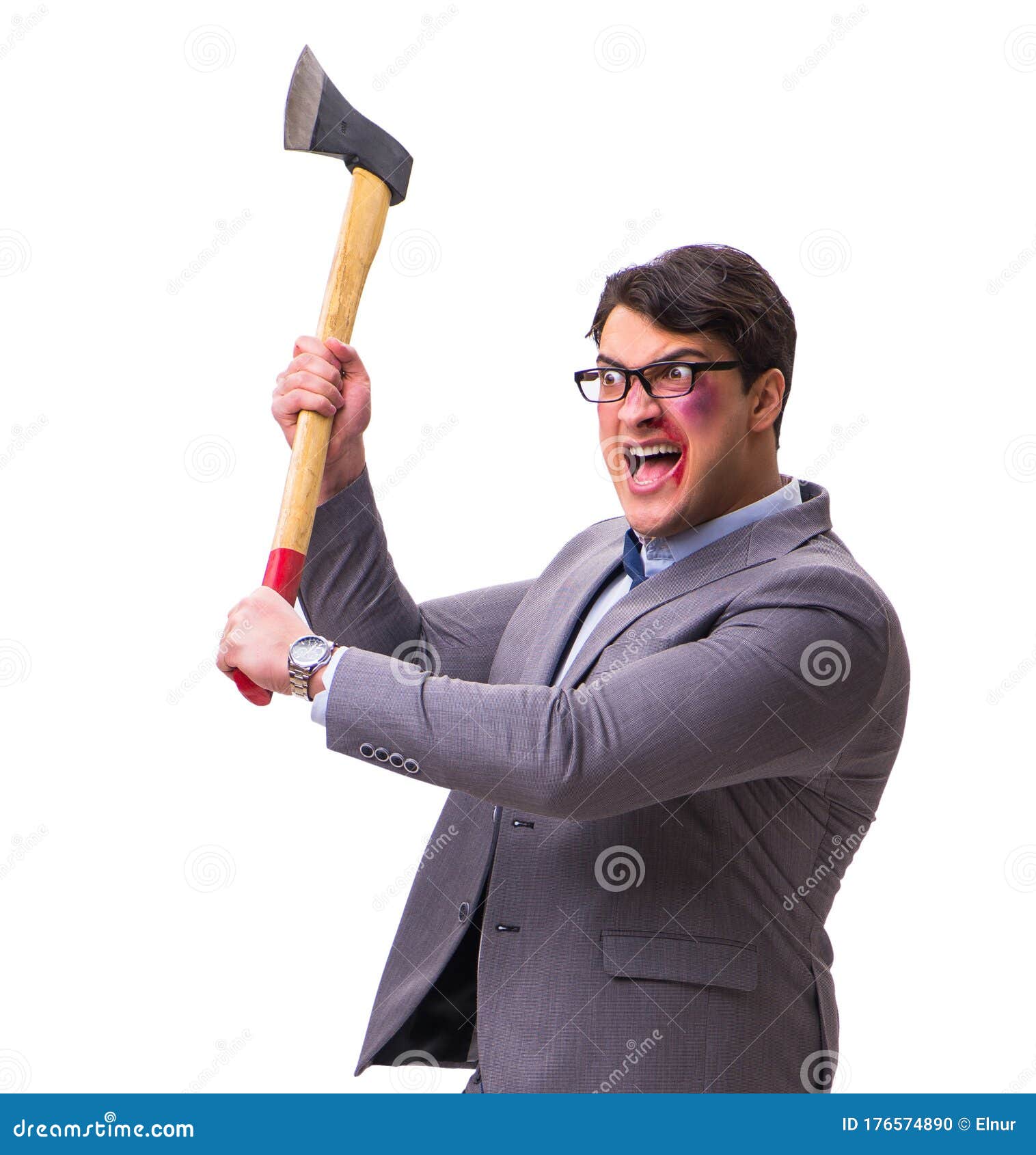 Angry Businessman with Axe Isolated on White Stock Photo - Image of ...