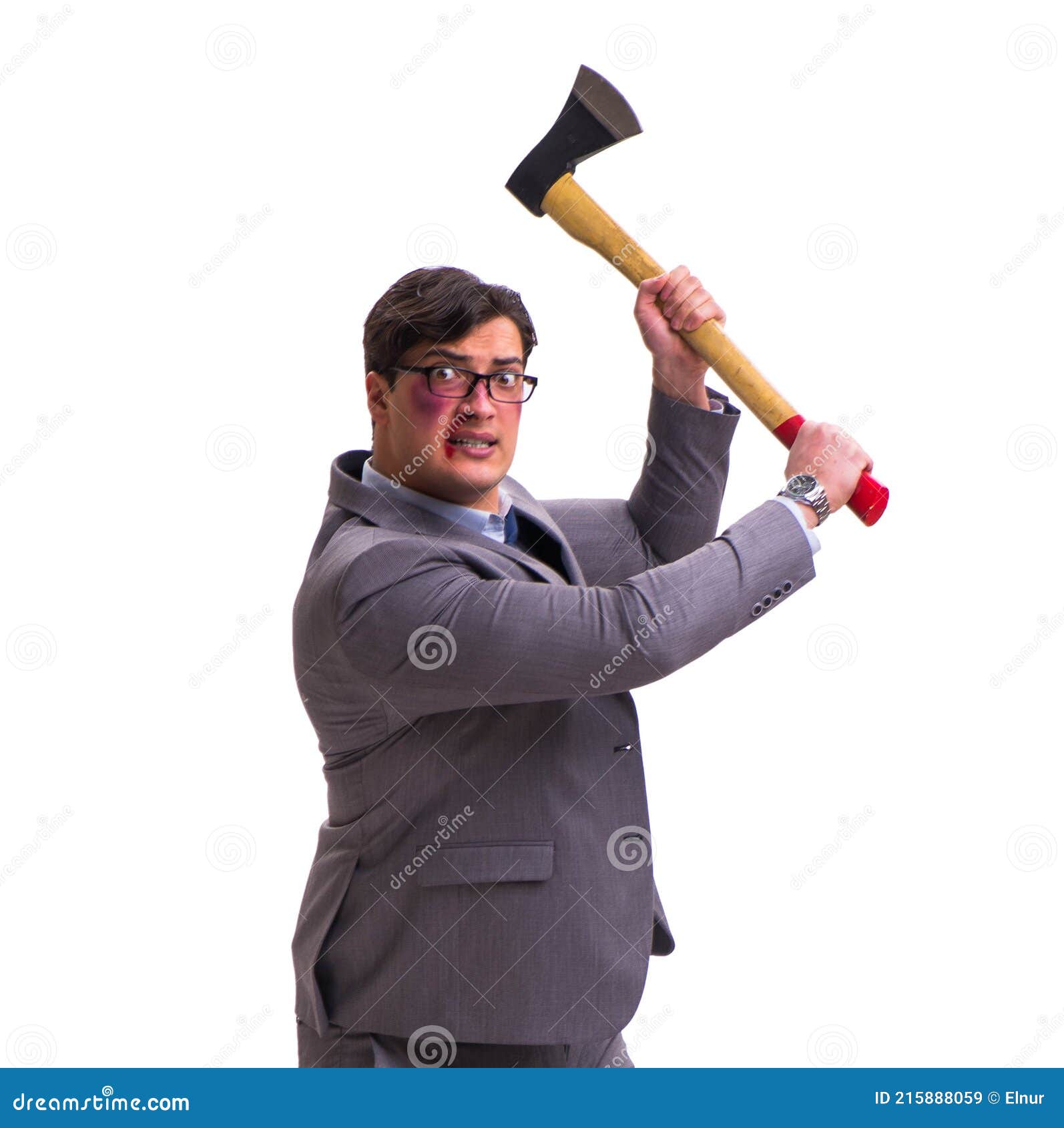 Angry Businessman with Axe Isolated on White Stock Image - Image of ...