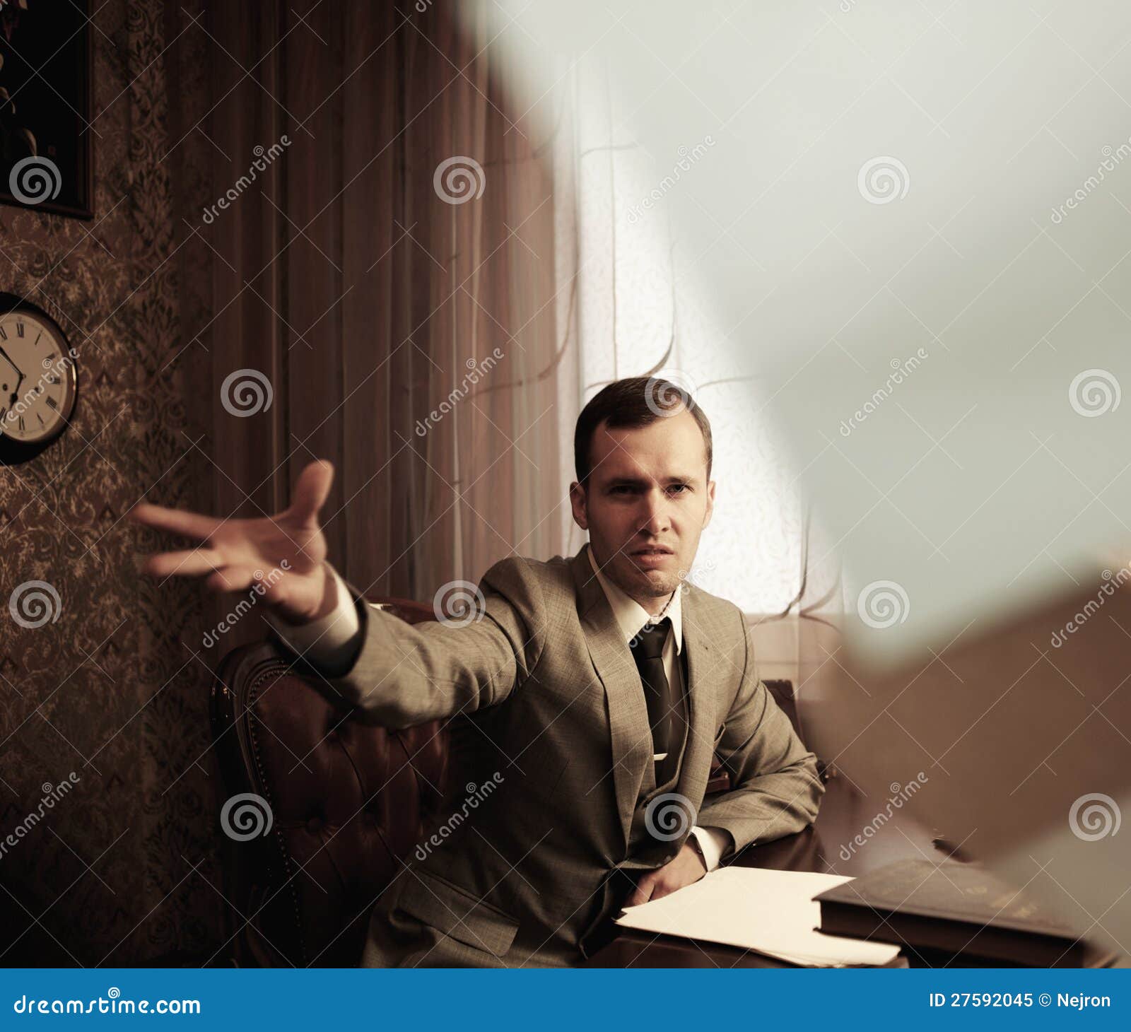 Angry Businessman Behind Table Stock Image - Image of handsome, clerk ...