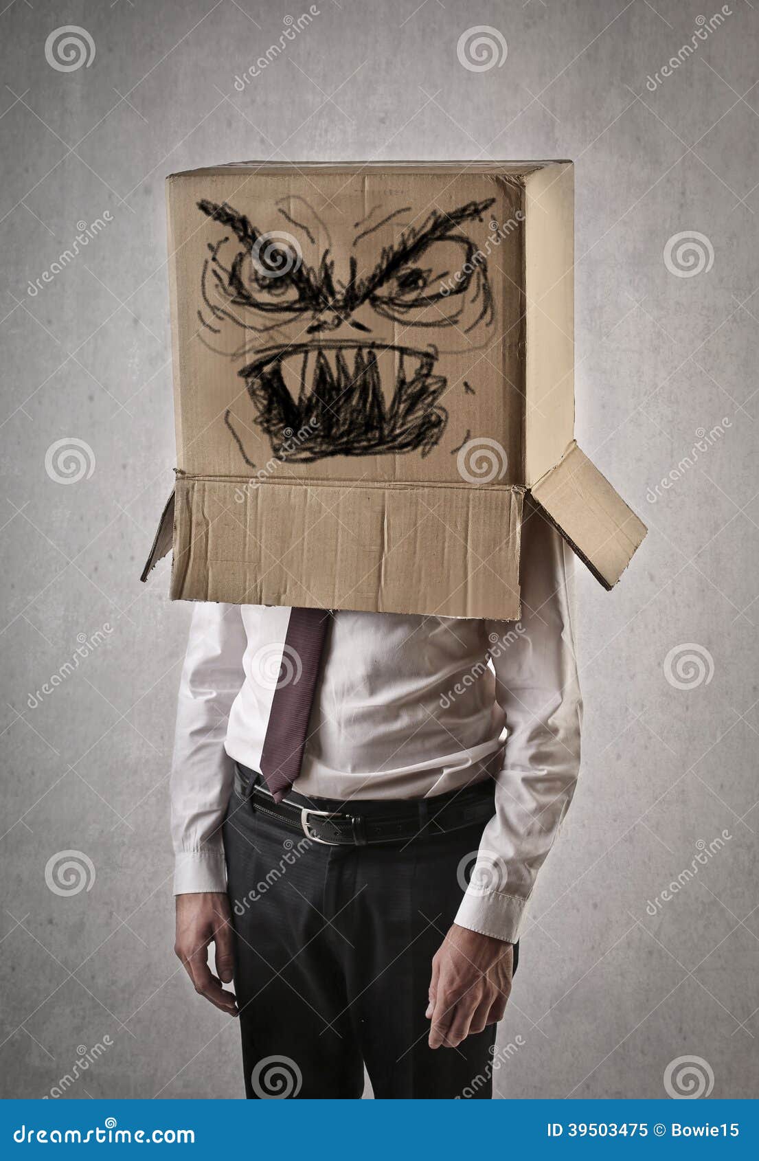 Angry Businessman with a Box on His Head Stock Image - Image of design ...