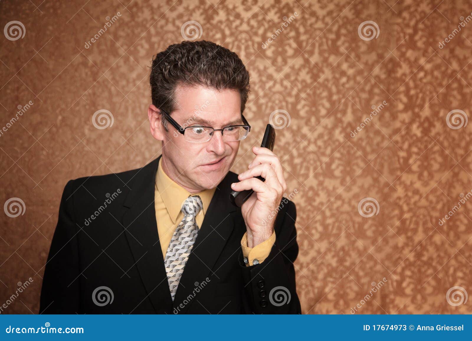 Angry Businessman with Cell Phone Stock Image - Image of black ...
