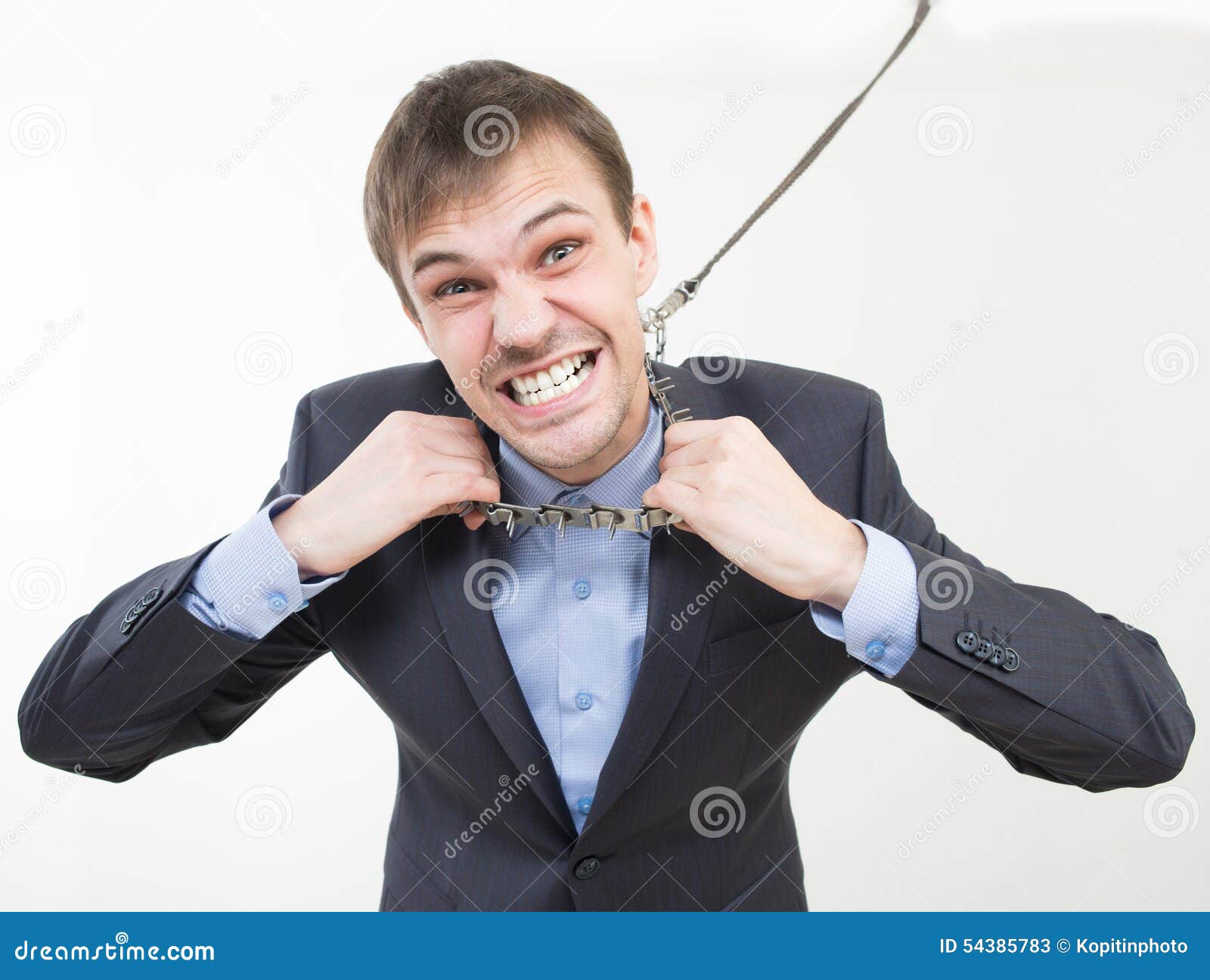Angry Businessman on the Chain with a Collar Stock Image - Image of ...