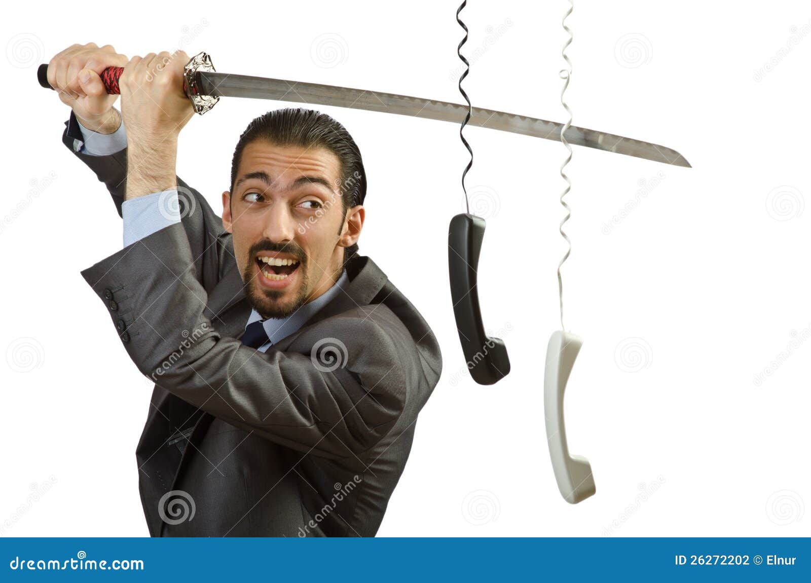 Angry Businessman Cutting the Cable Stock Photo - Image of mobile, cell ...