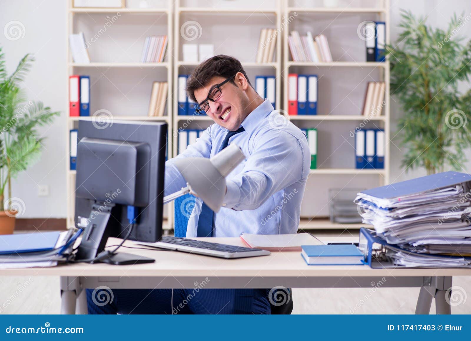 The Angry Businessman Frustrated with Too Much Work Stock Image - Image ...