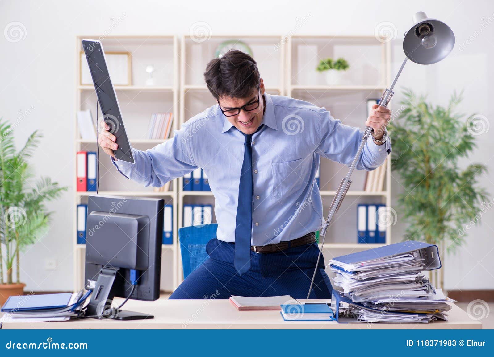 The Angry Businessman Frustrated with Too Much Work Stock Image - Image ...