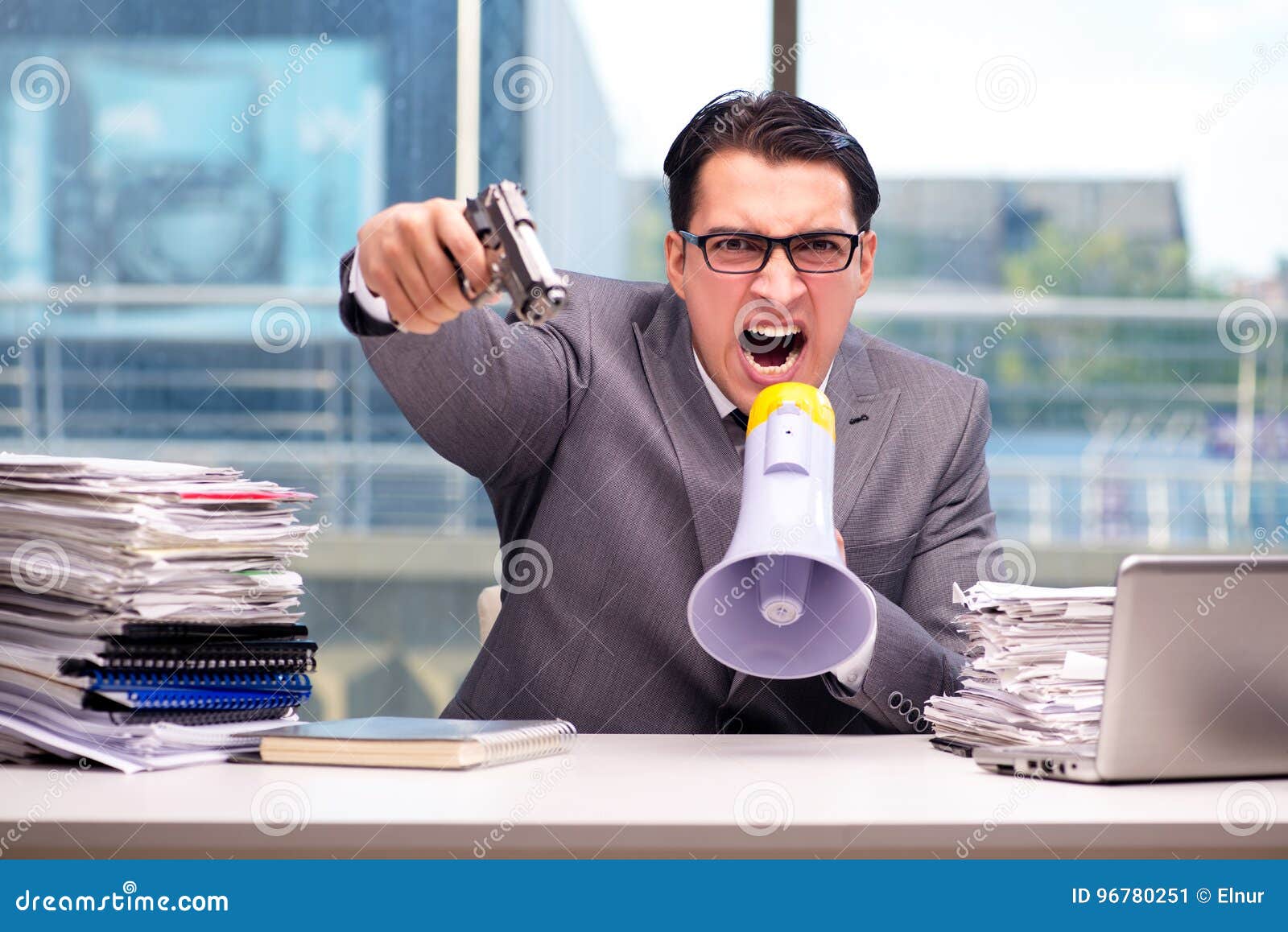 The Angry Businessman with Gun in the Office Stock Image - Image of ...