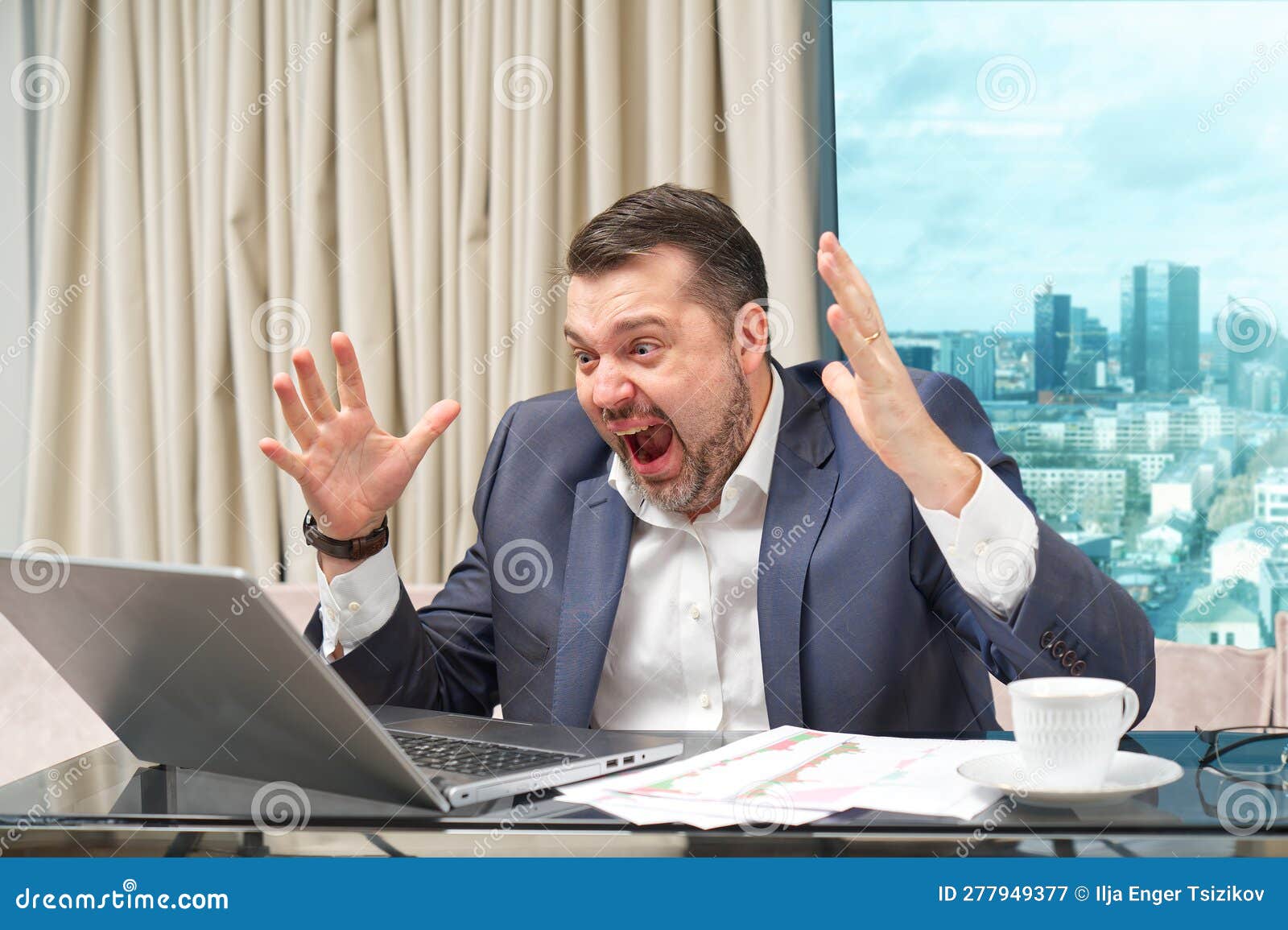 Angry Businessman Have Video Call. Disputing, Stressed Office Worker ...